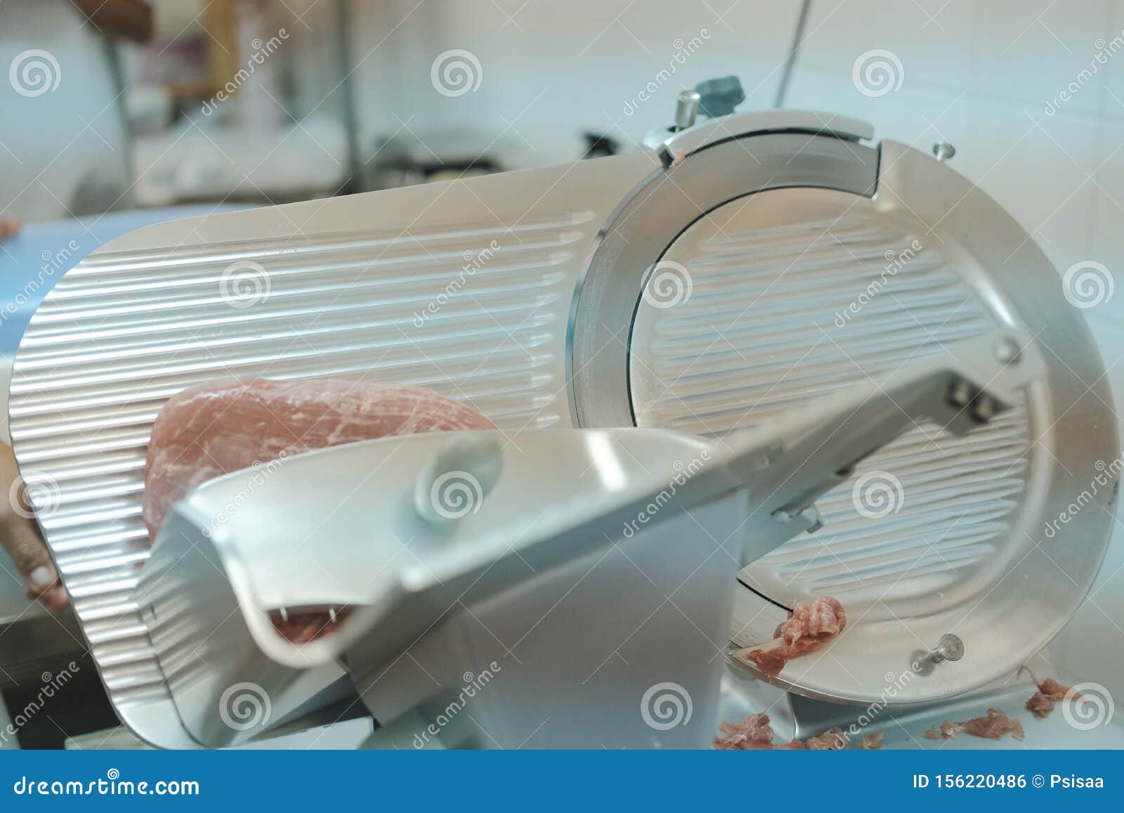 Meat Cutting Slicing Machine in Food Processing Factory Stock Photo ...