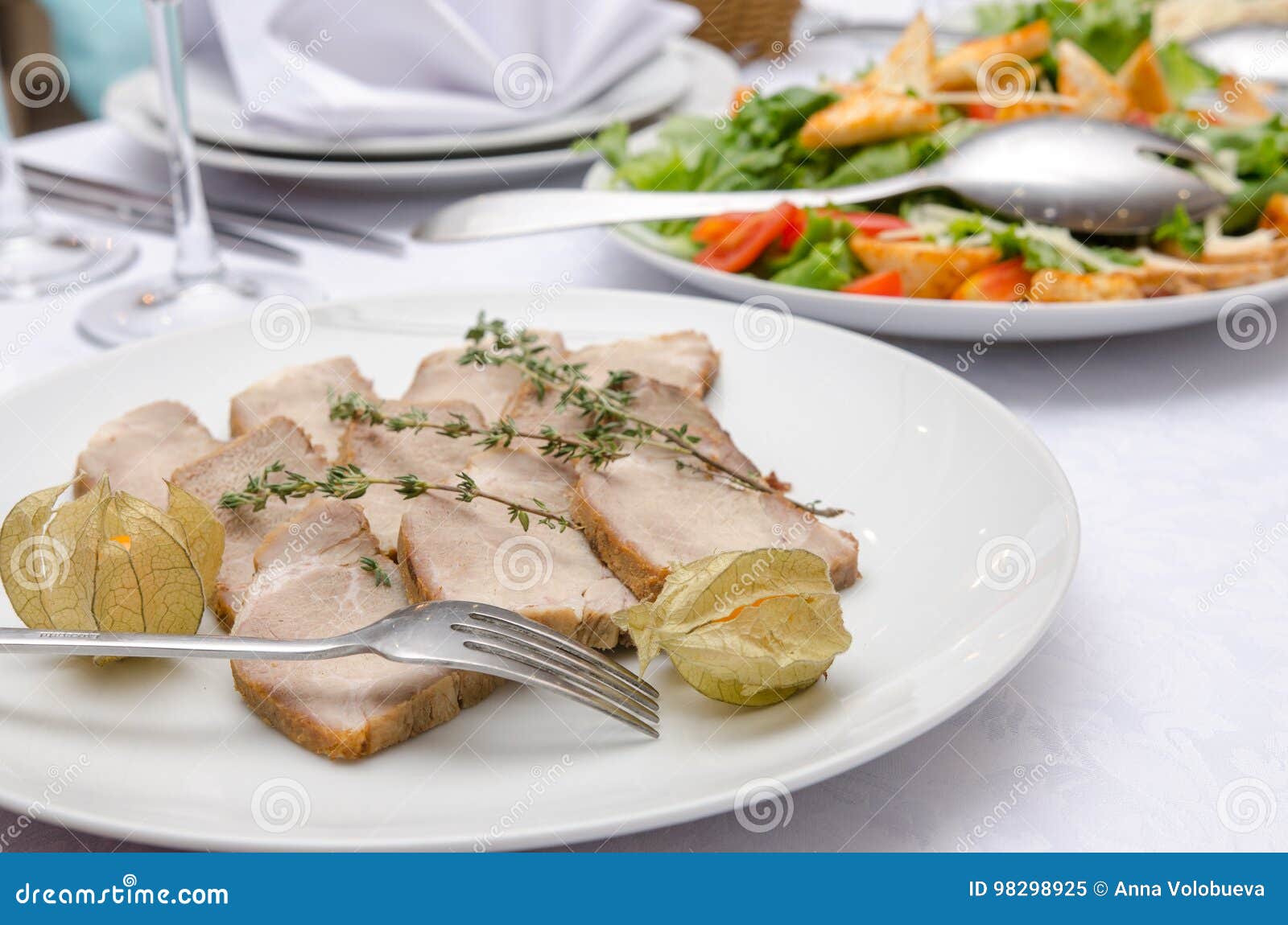 Meat Dish at Dinner Table in Restaurant Stock Image - Image of roasted ...