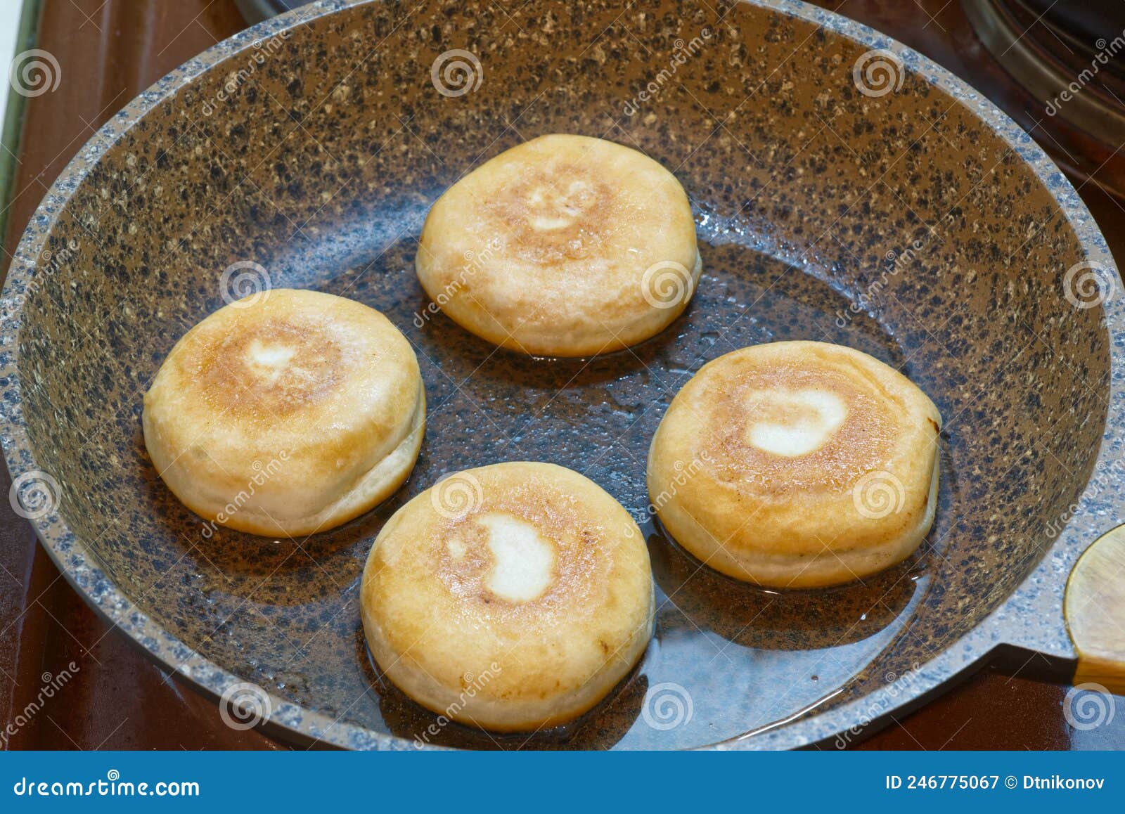 Meat Donuts Fried in a Frying Pan Stock Image - Image of delicious ...