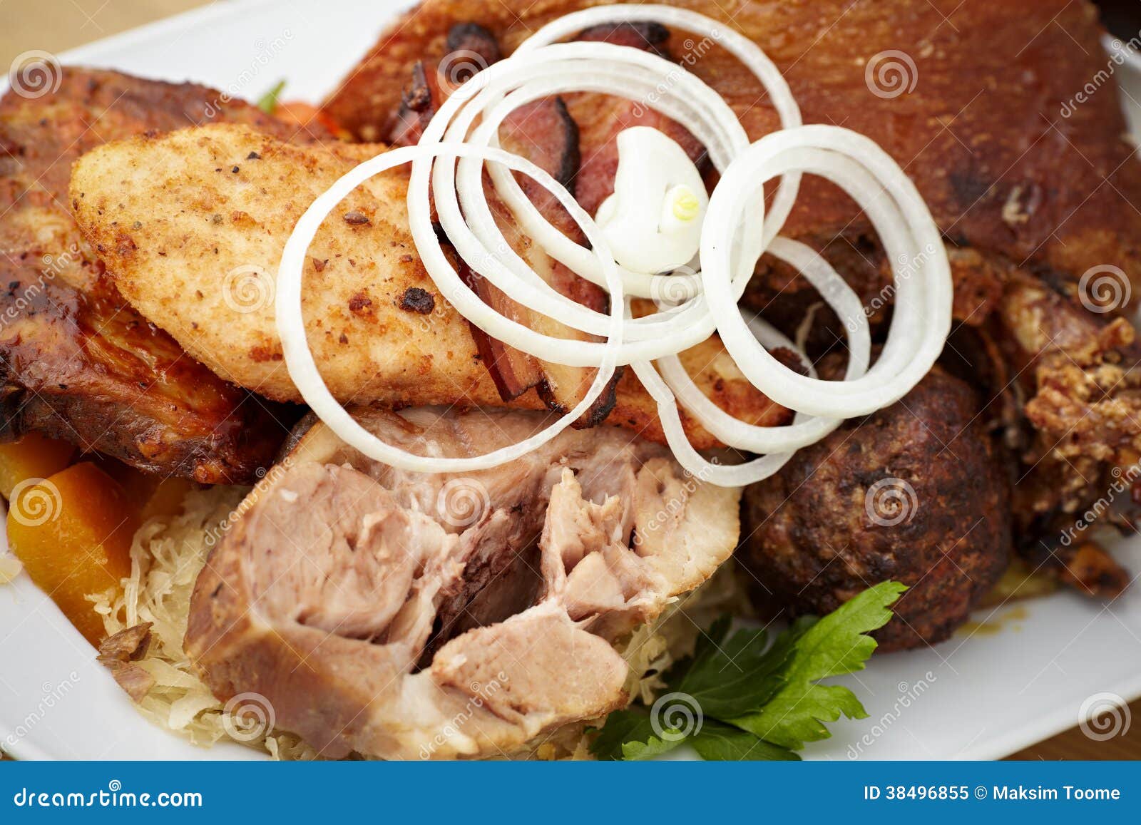 Meat feast stock image. Image of green, plate, crispy - 38496855