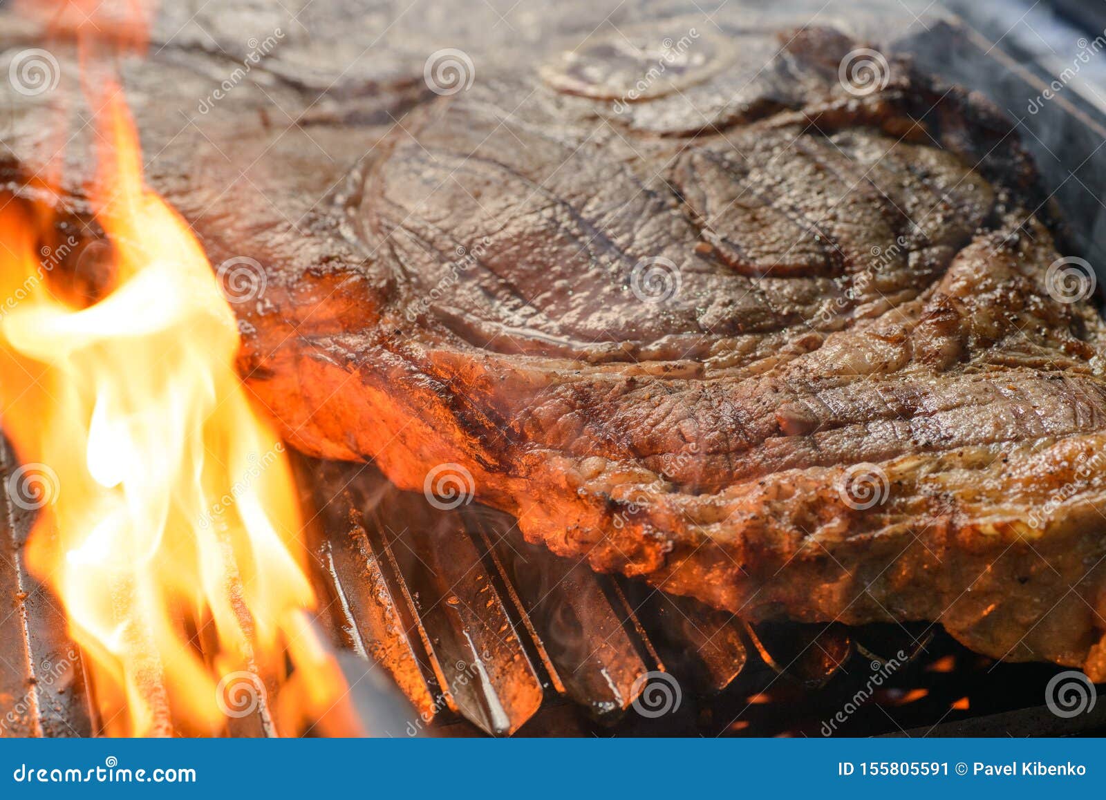 Meat on fire stock image. Image of steak, sirloin, delicious - 155805591