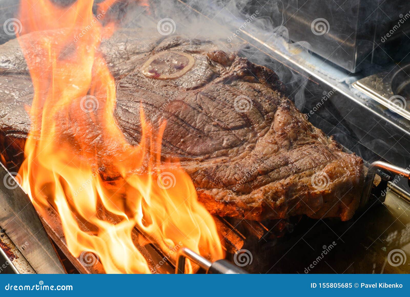 Meat on fire stock image. Image of sirloin, steak, grilling - 155805685