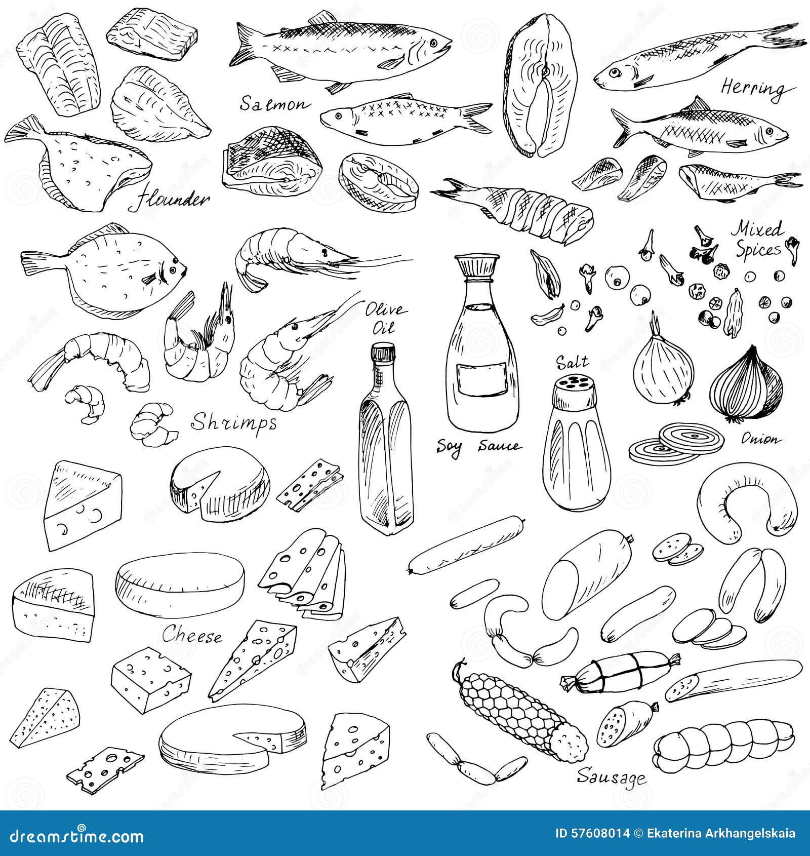 Meat,fish and Cheese, Food Set Stock Vector - Illustration of element ...