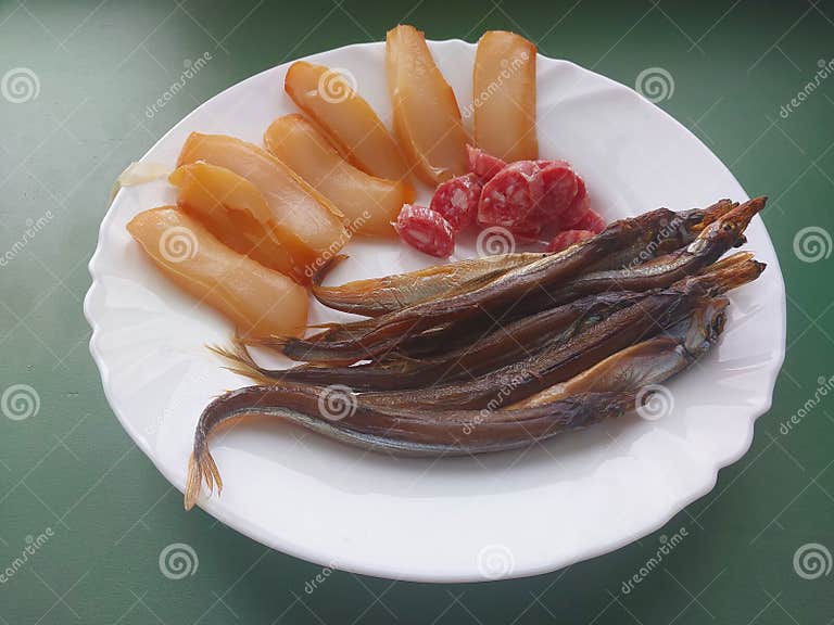 Meat Fish Sliced Seafood on a Plate Stock Photo - Image of delicious ...
