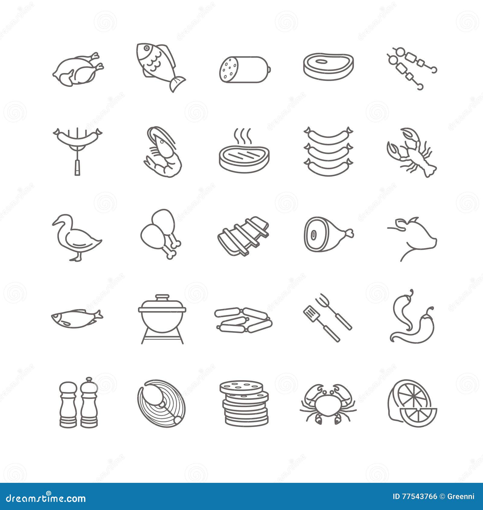 Meat and fish vector icons stock vector. Illustration of health - 77543766
