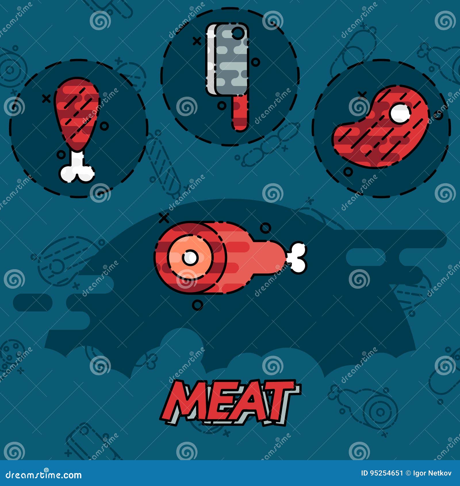 Meat flat concept icons stock vector. Illustration of barbecue - 95254651