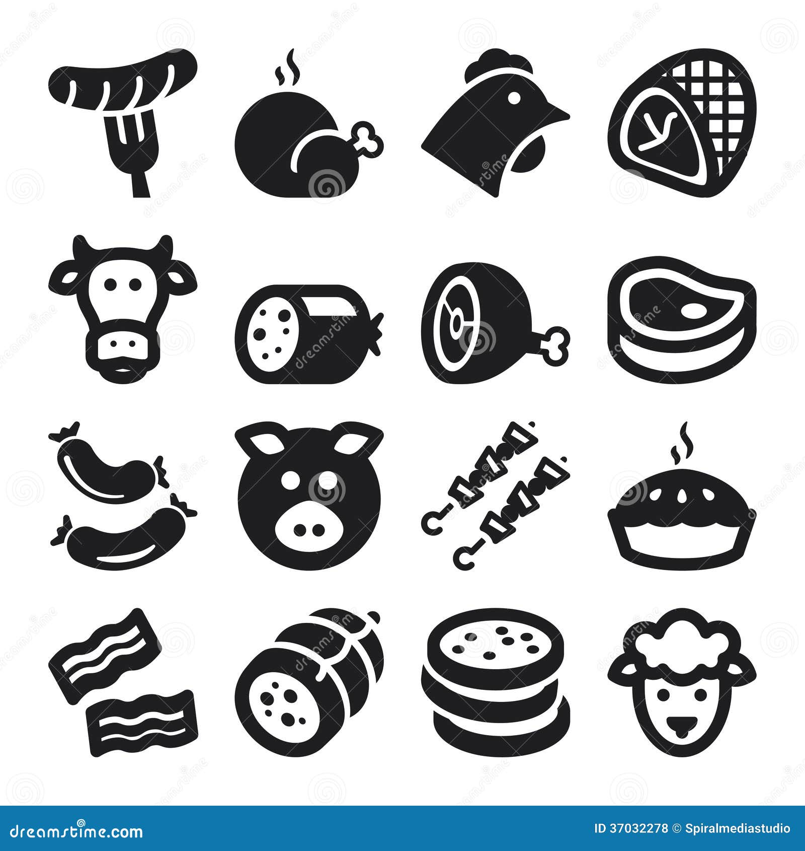 Meat flat icons. Black stock vector. Illustration of skewers - 37032278