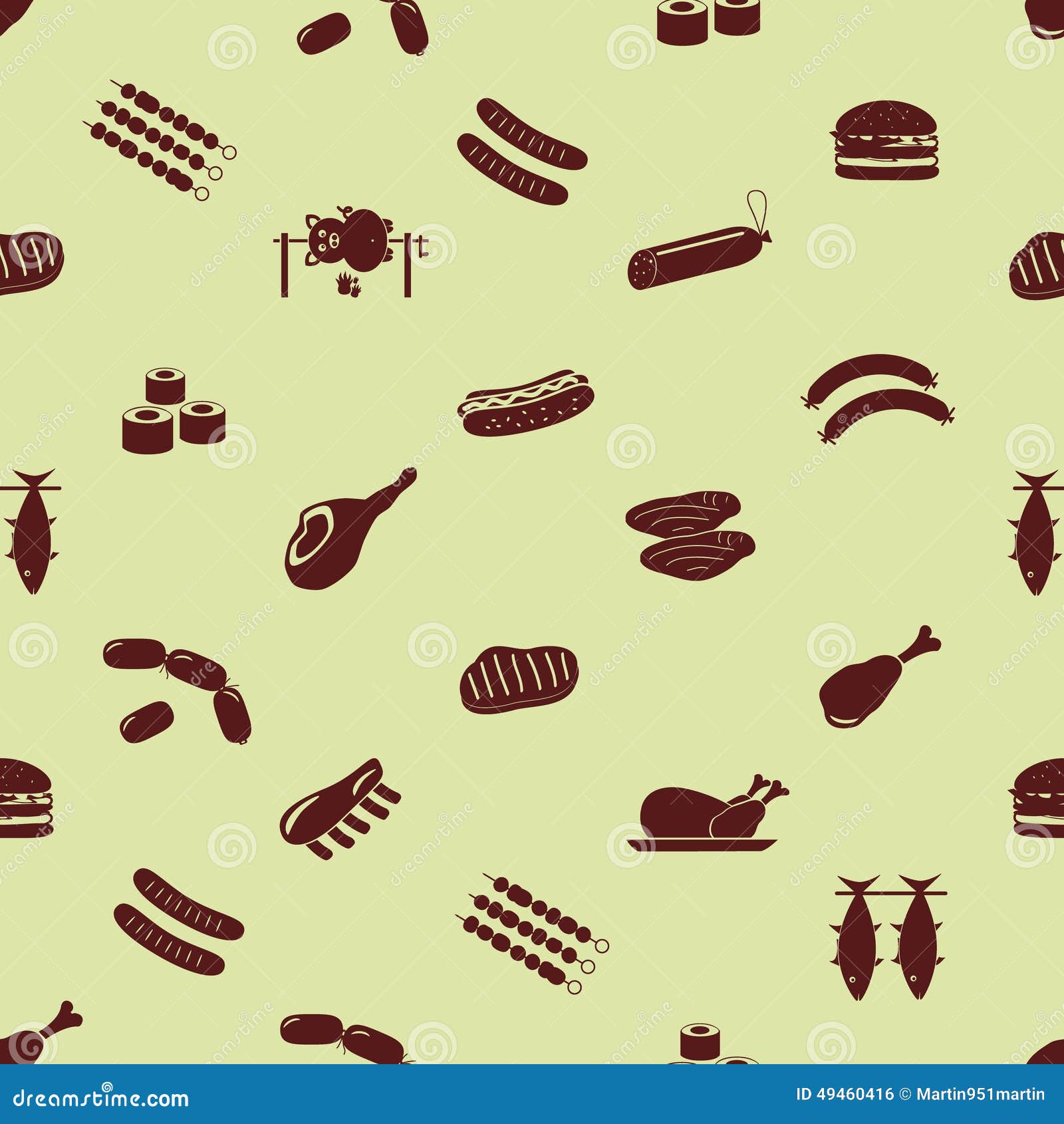 Meat Food Icons and Symbols Seamless Pattern Stock Vector ...