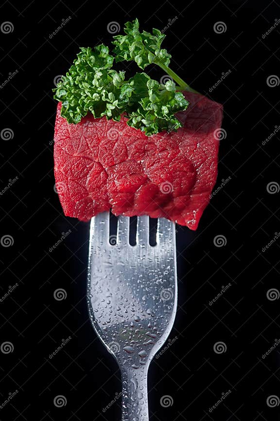 Meat on a fork stock photo. Image of slice, beef, black - 24393190