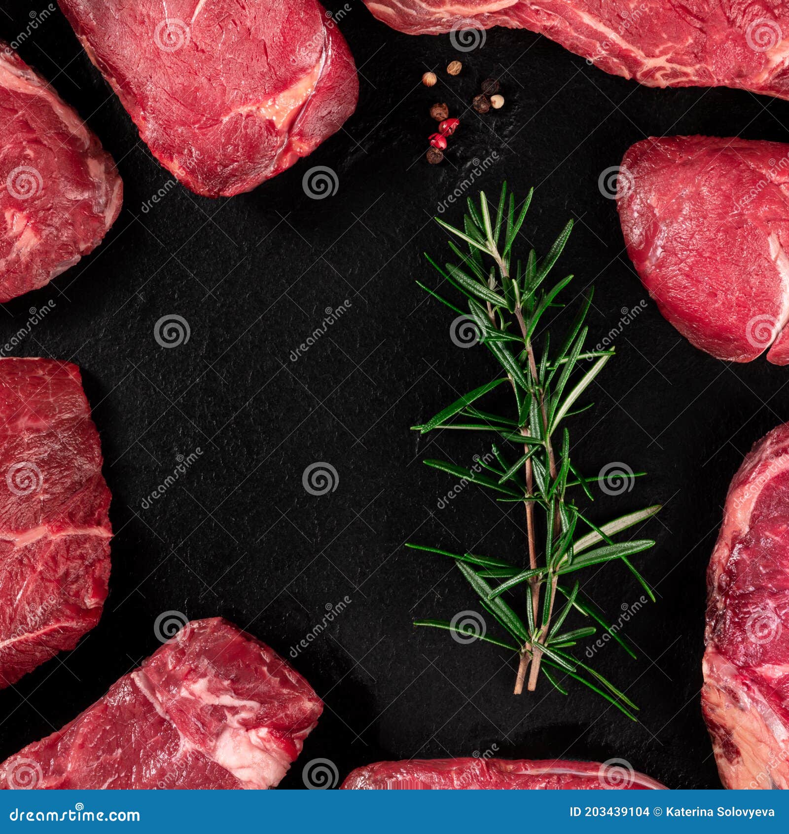 Meat Frame. Various Cuts of Beef, Overhead Flat Lay Shot, a Square ...