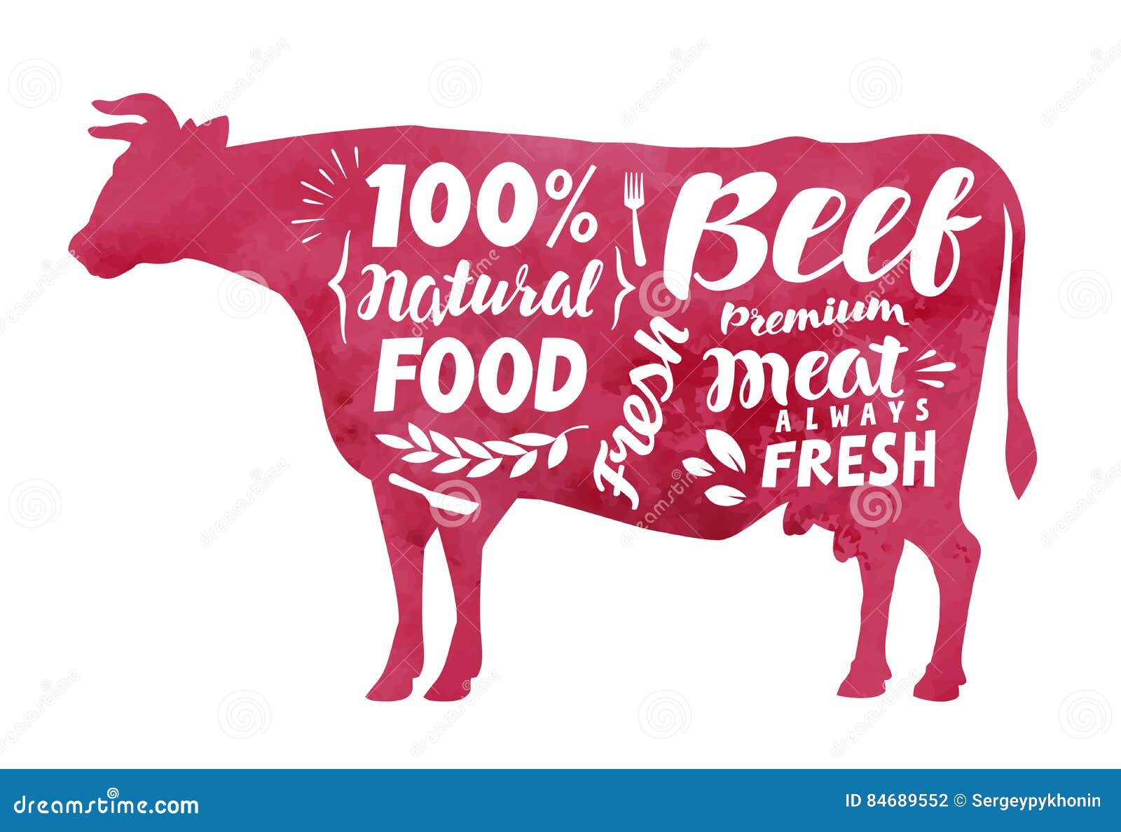 Meat, Fresh Beef, Vector Label. Silhouette Cow With Lettering ...