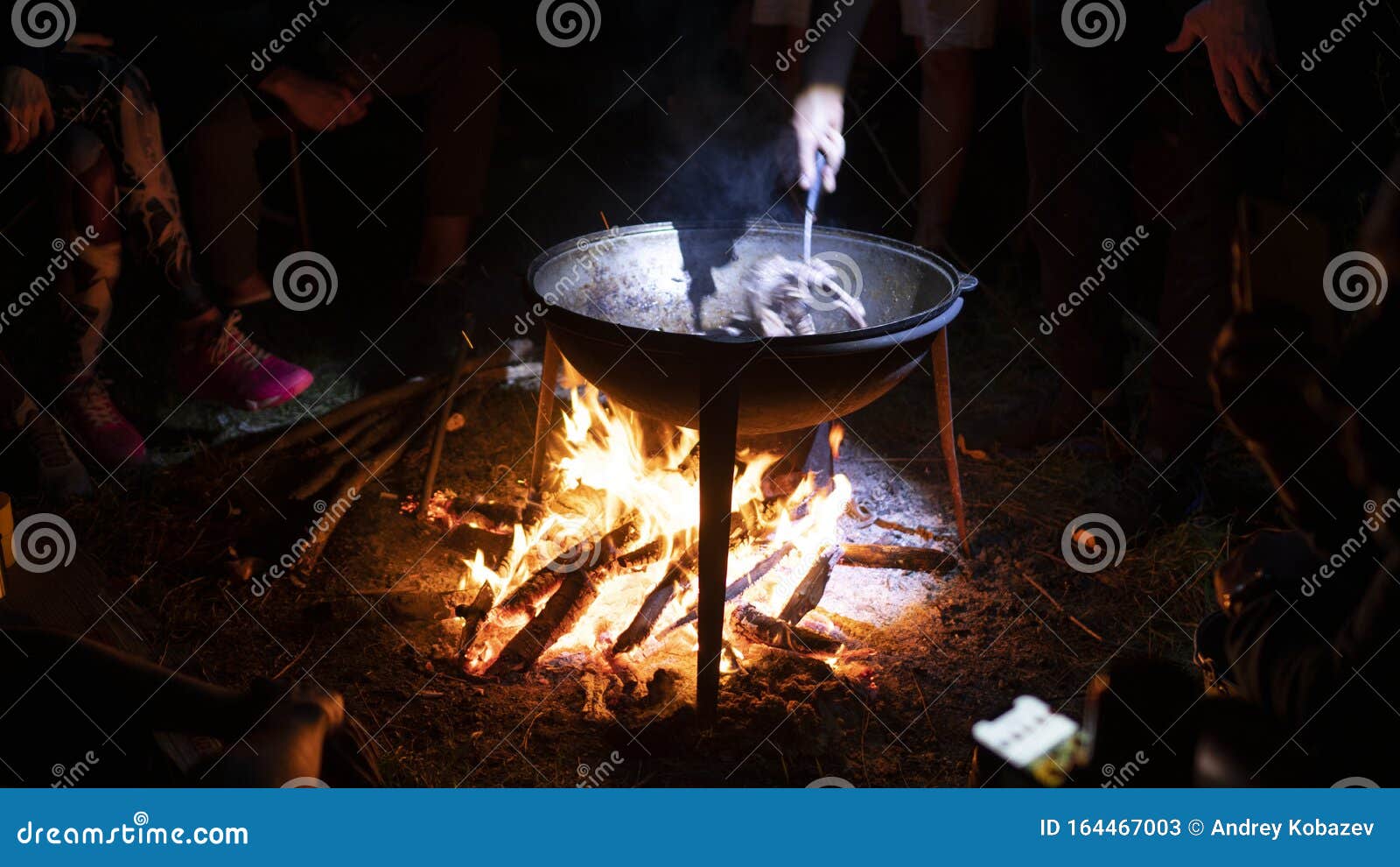 Meat is Fried in a Cauldron on a Fire Stock Image - Image of appetizing ...