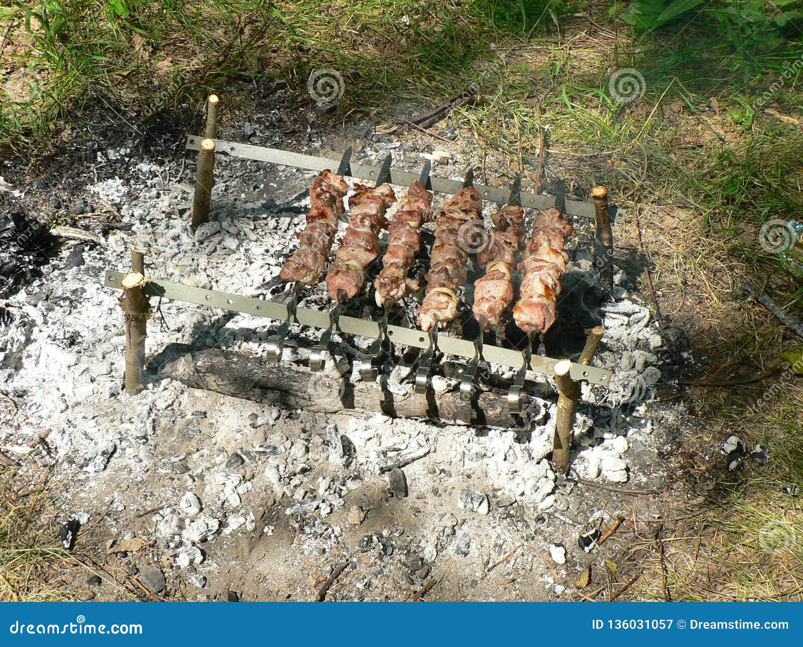 Meat roast on the fire stock image. Image of city, hill - 136031057