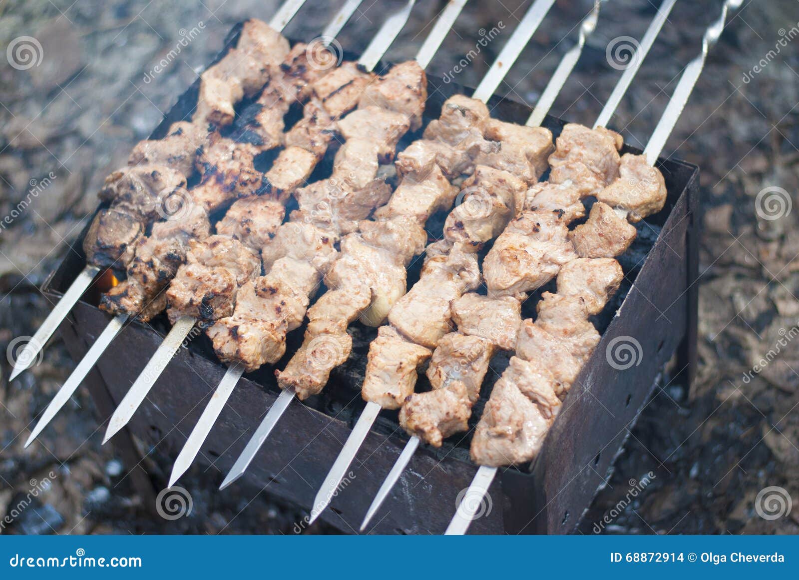 Meat is fried on fire. stock photo. Image of barbecue - 68872914