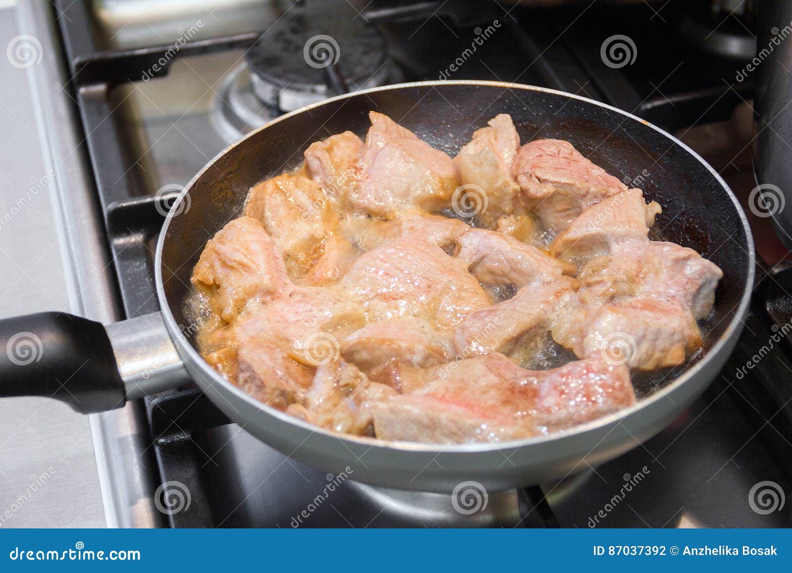 Meat is Fried on a Frying Pan Stock Photo - Image of beef, dinner: 87037392