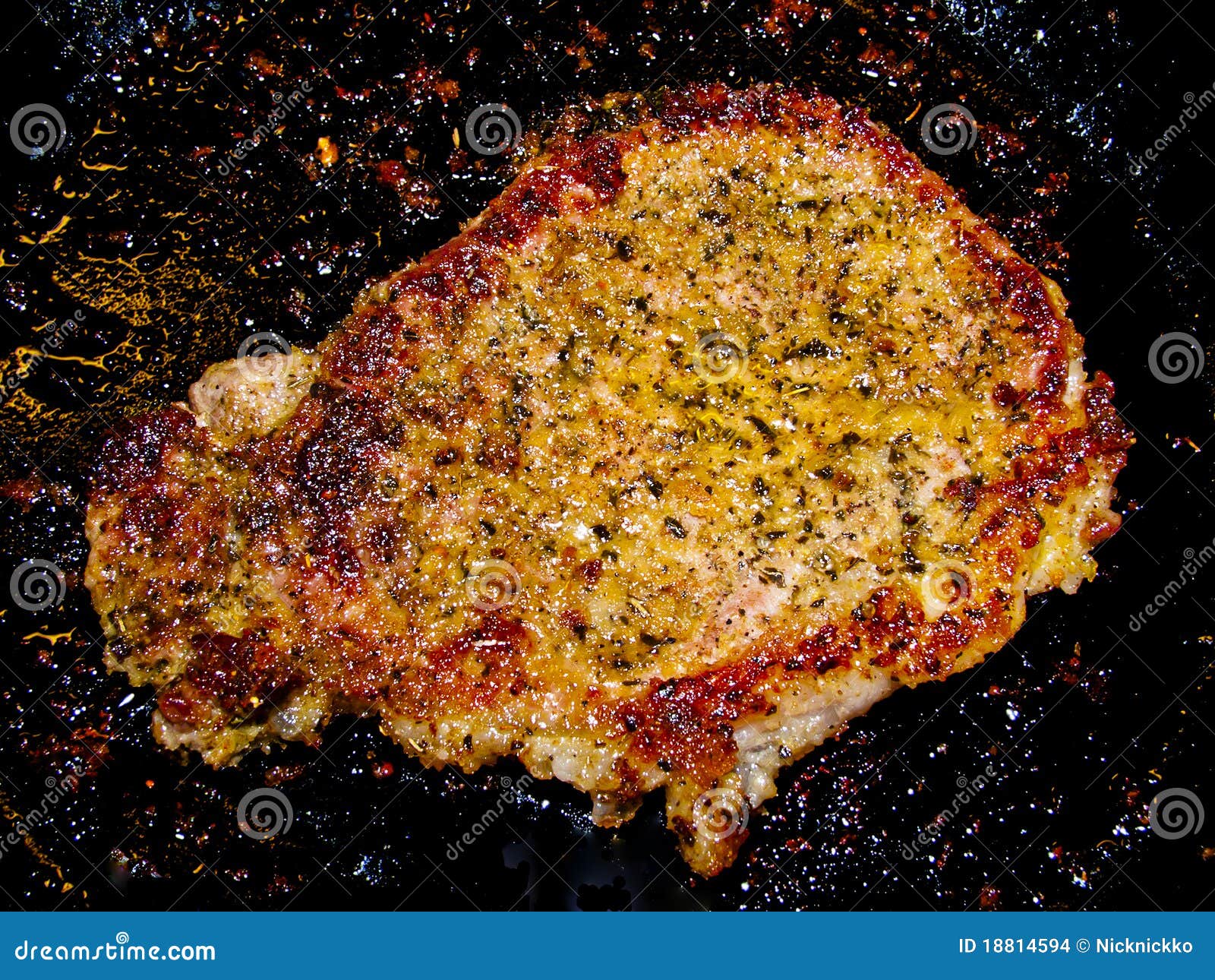 The meat is fried in a pan stock photo. Image of iron - 18814594