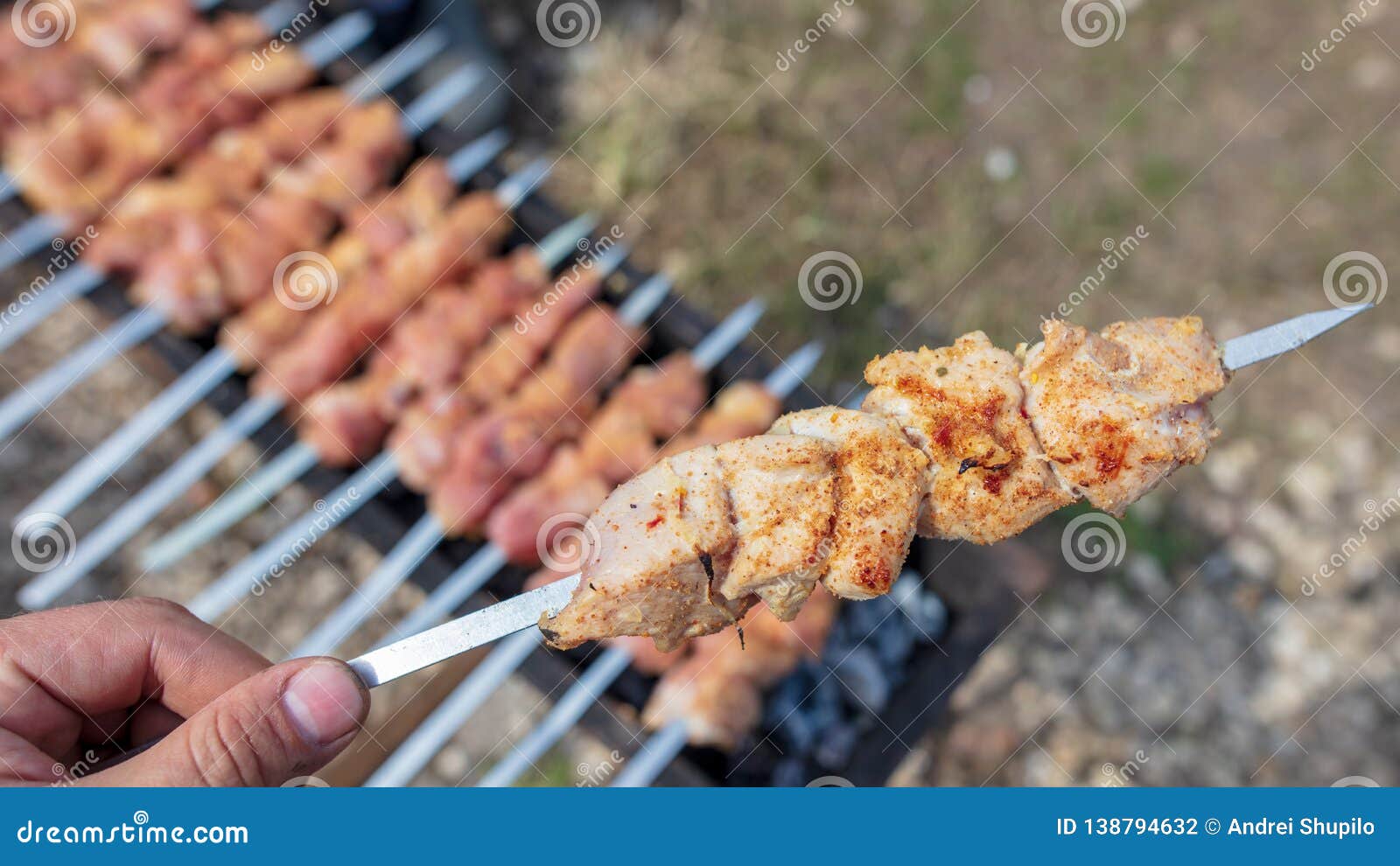 The Meat is Fried on Sticks on Charcoal Stock Photo - Image of steak ...