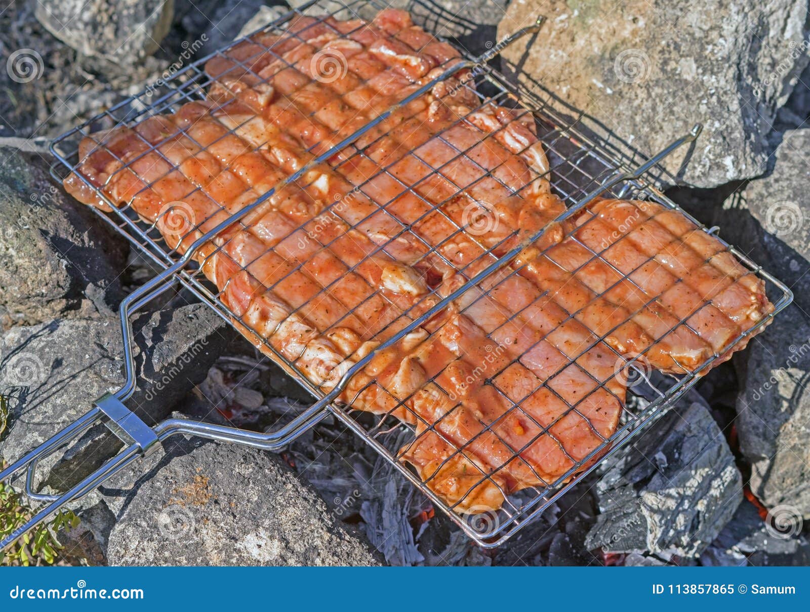 Meat frying on grill stock image. Image of spice, gourmet - 113857865