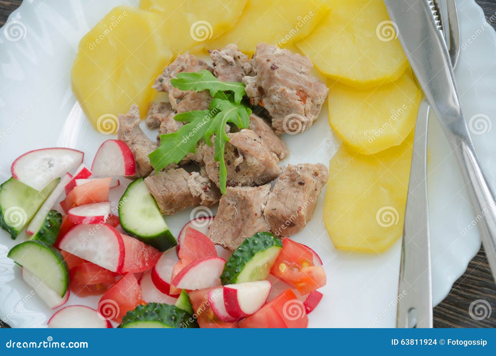 Meat with garnish stock photo. Image of meat, pork, tomato - 63811924