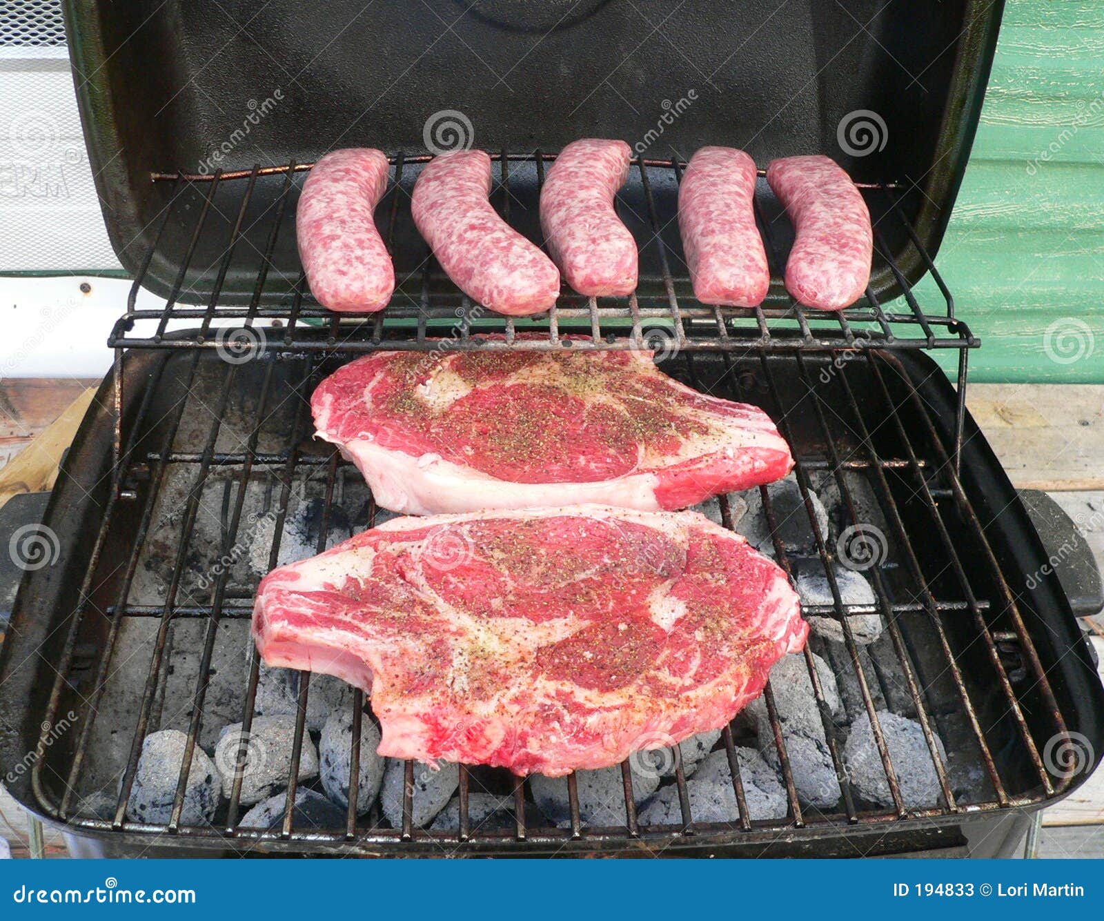 Meat on Grill stock image. Image of cook, kitchen, bratwurst - 194833