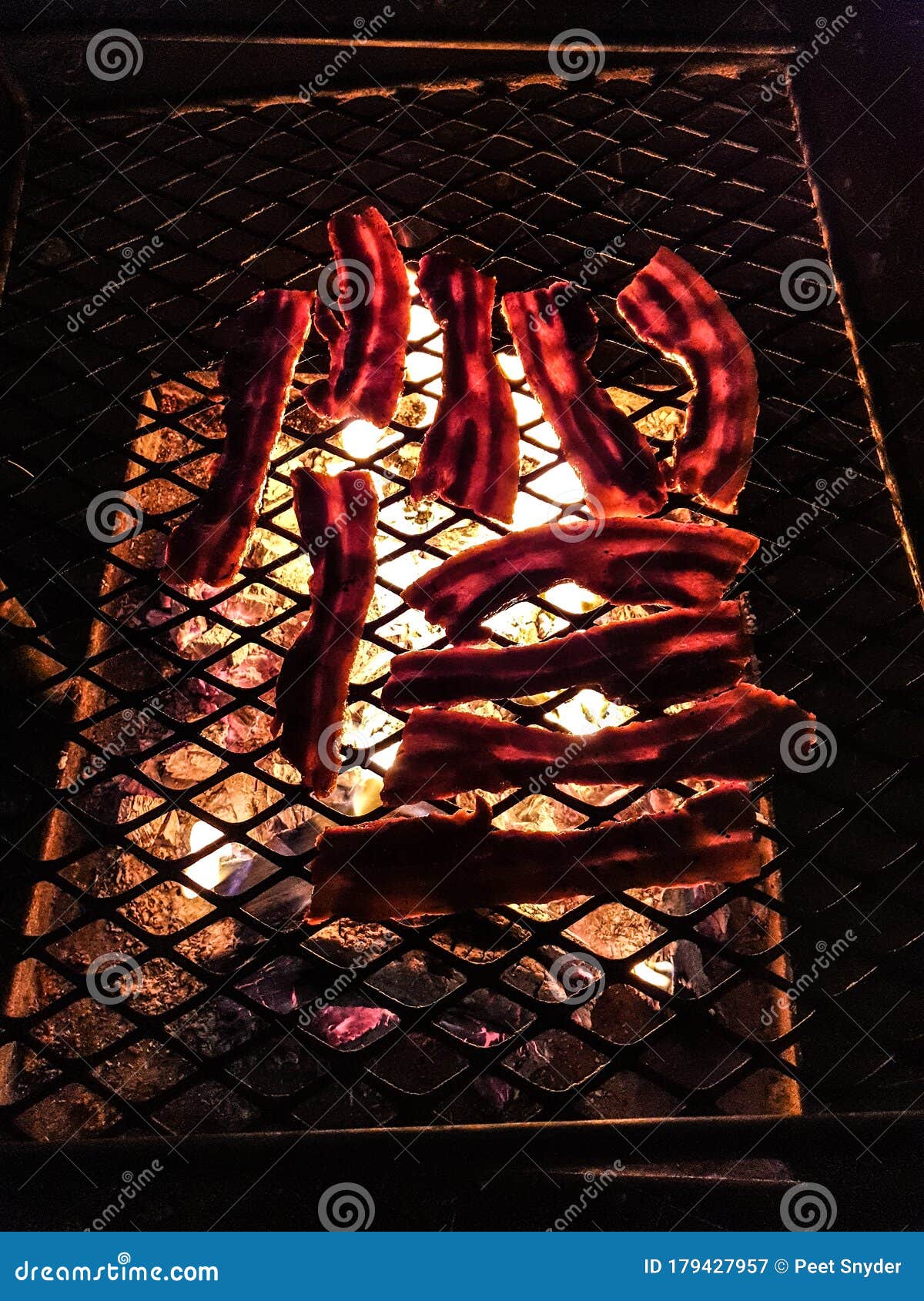 Meat on a Grill Hot with Fire Stock Image - Image of darkness, light ...
