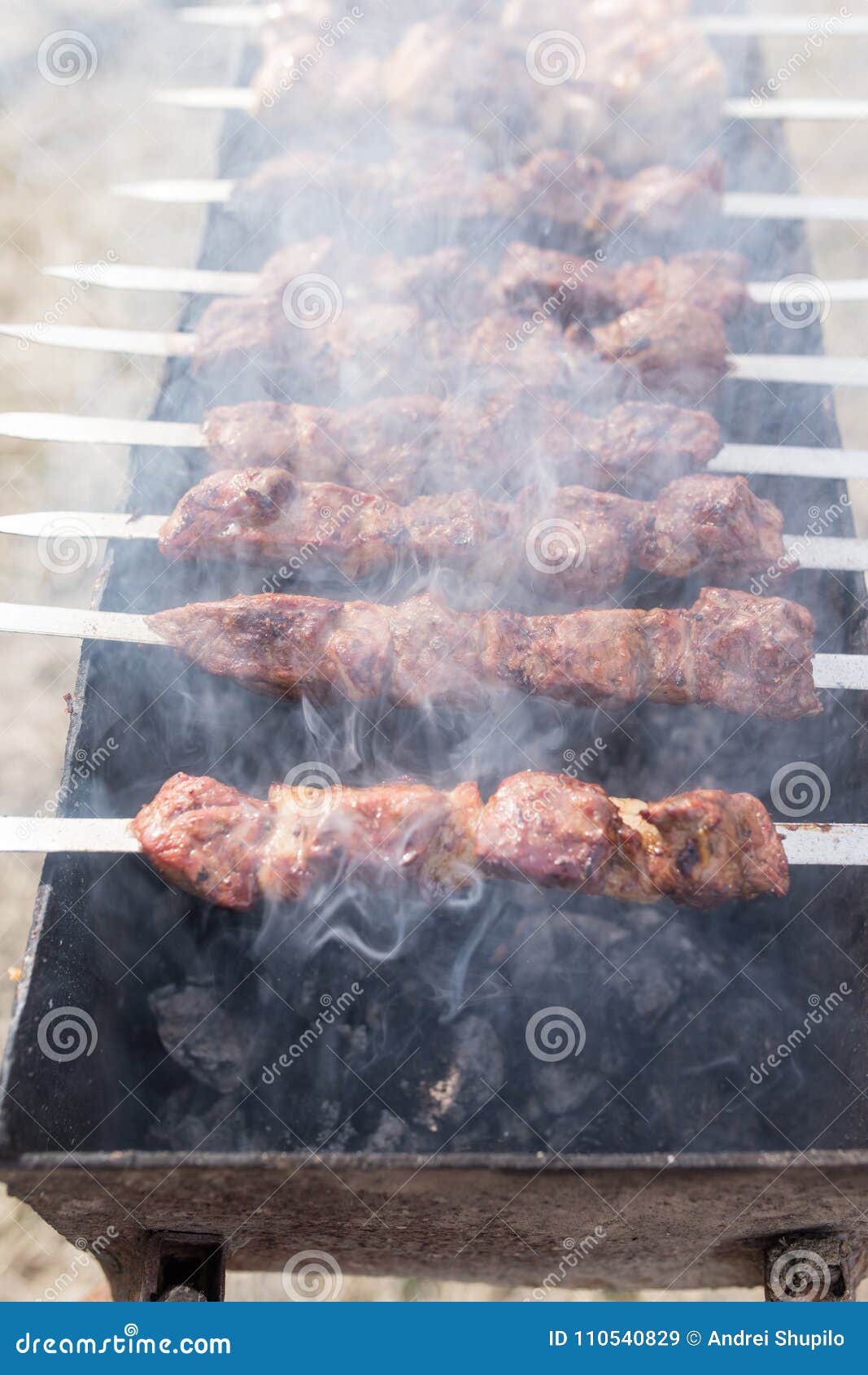 Meat on the Grill in the Open Air Stock Image - Image of picnic, pork ...