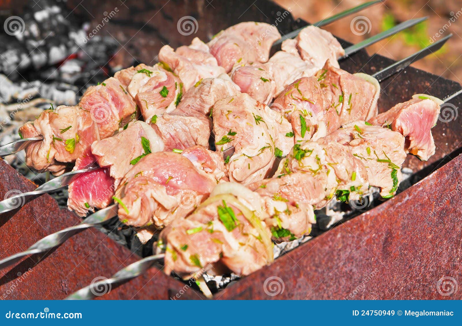 Meat Grilling Over Charcoal Stock Image - Image of piece, edible: 24750949