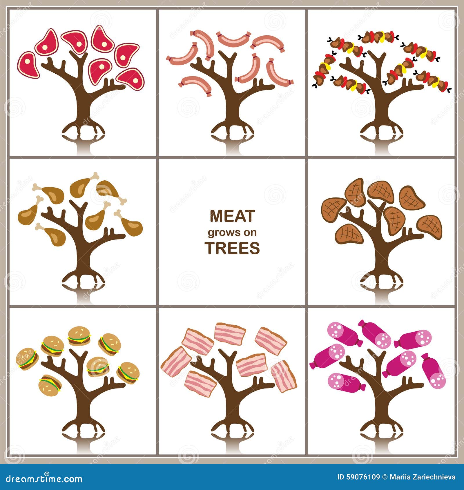 Meat Grows on Trees, Vector Trees Set Stock Vector - Illustration of ...