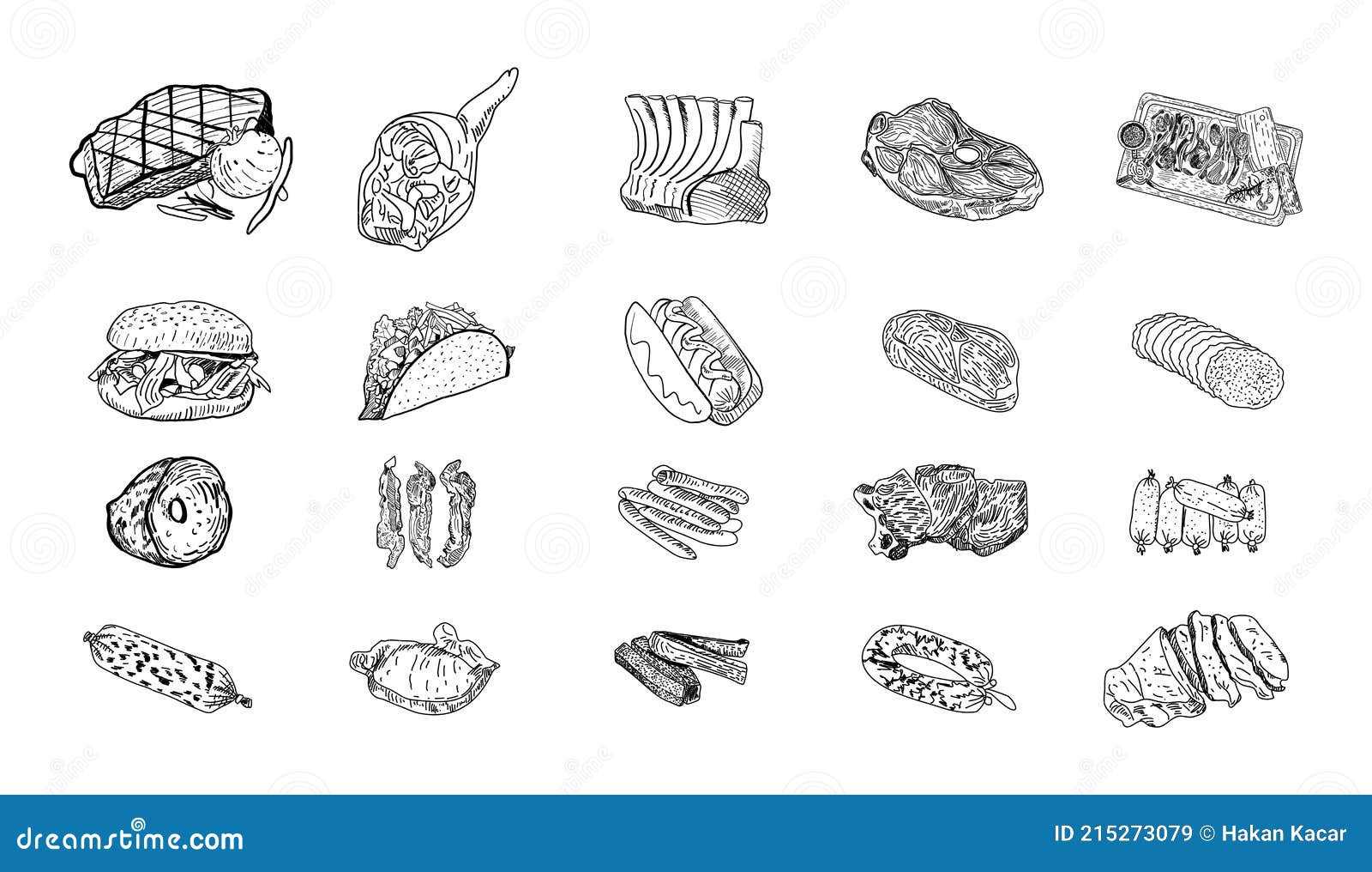 Meat - Hand Drawn Collection. Vector Stock Vector - Illustration of ...