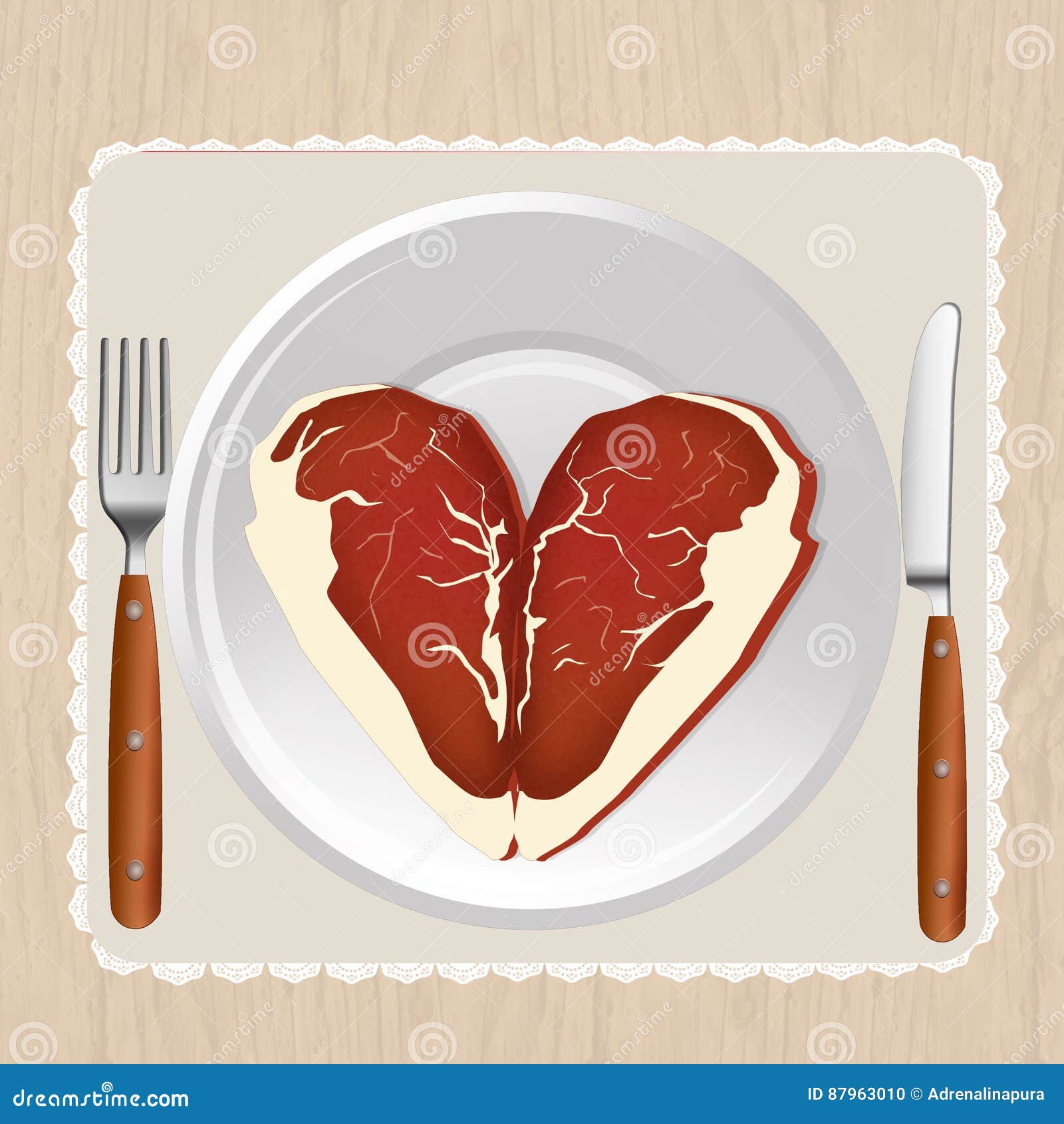 Meat in a heart shape stock illustration. Illustration of protein ...