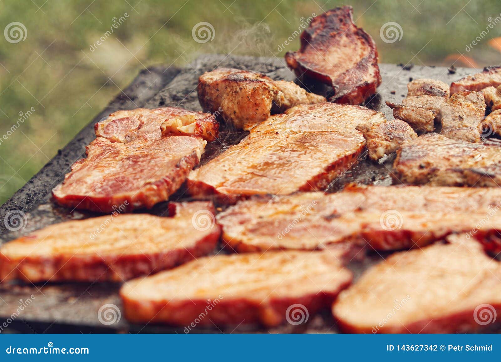 Meat on hot iron spit stock photo. Image of fire, iron - 143627342