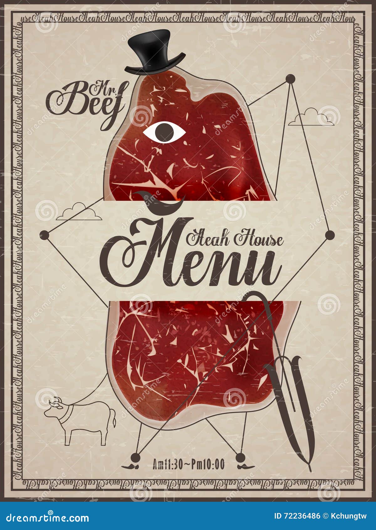 Meat House Poster Vector Illustration. Different Types Of Meat Such As ...