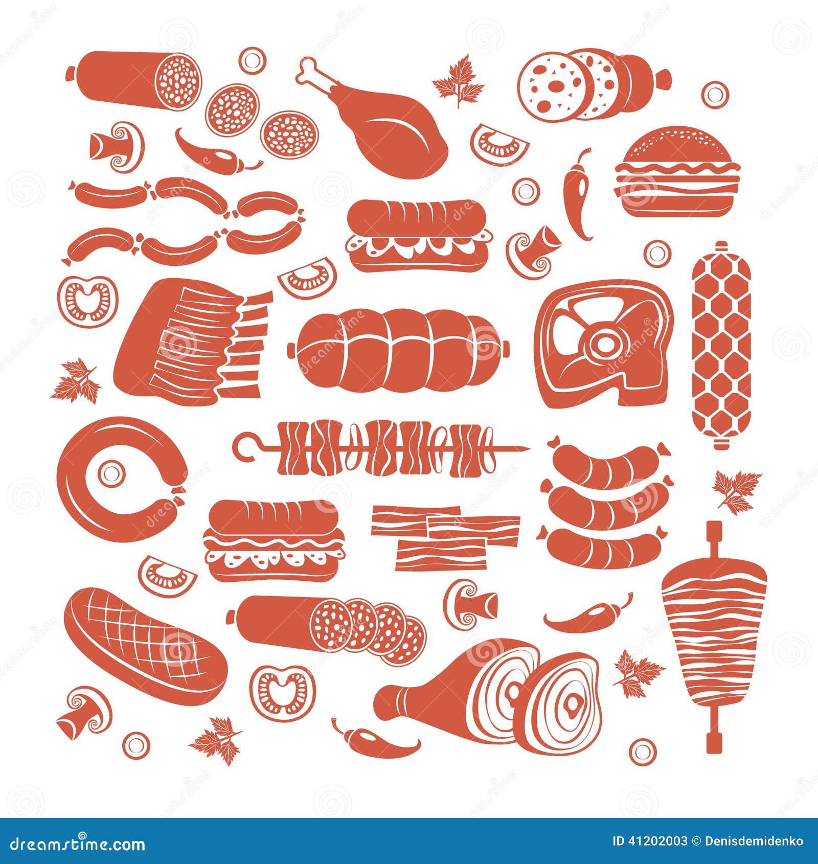 Meat icon set stock vector. Illustration of meal, shank - 41202003