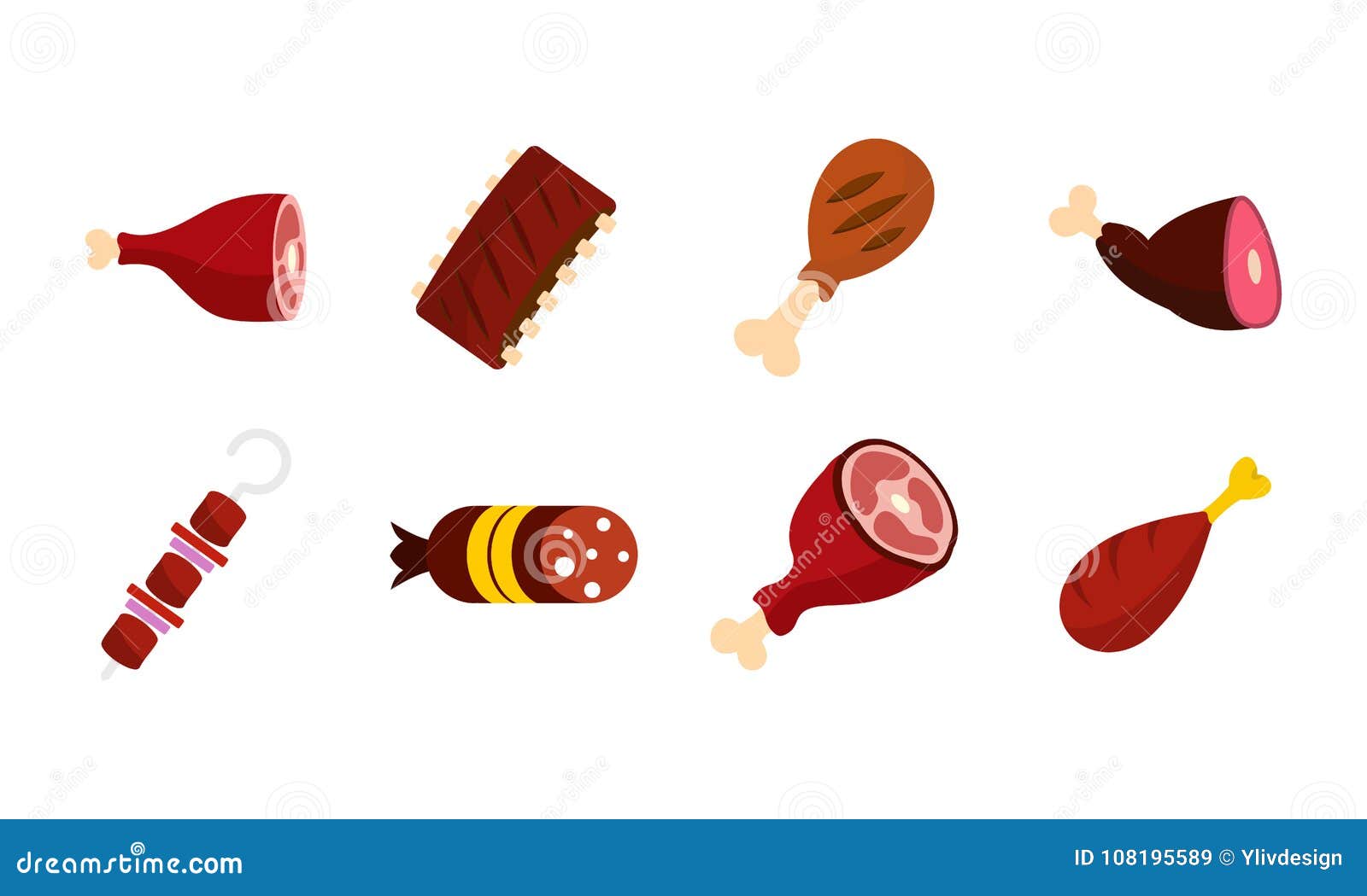 Meat icon set, flat style stock vector. Illustration of drumstick ...