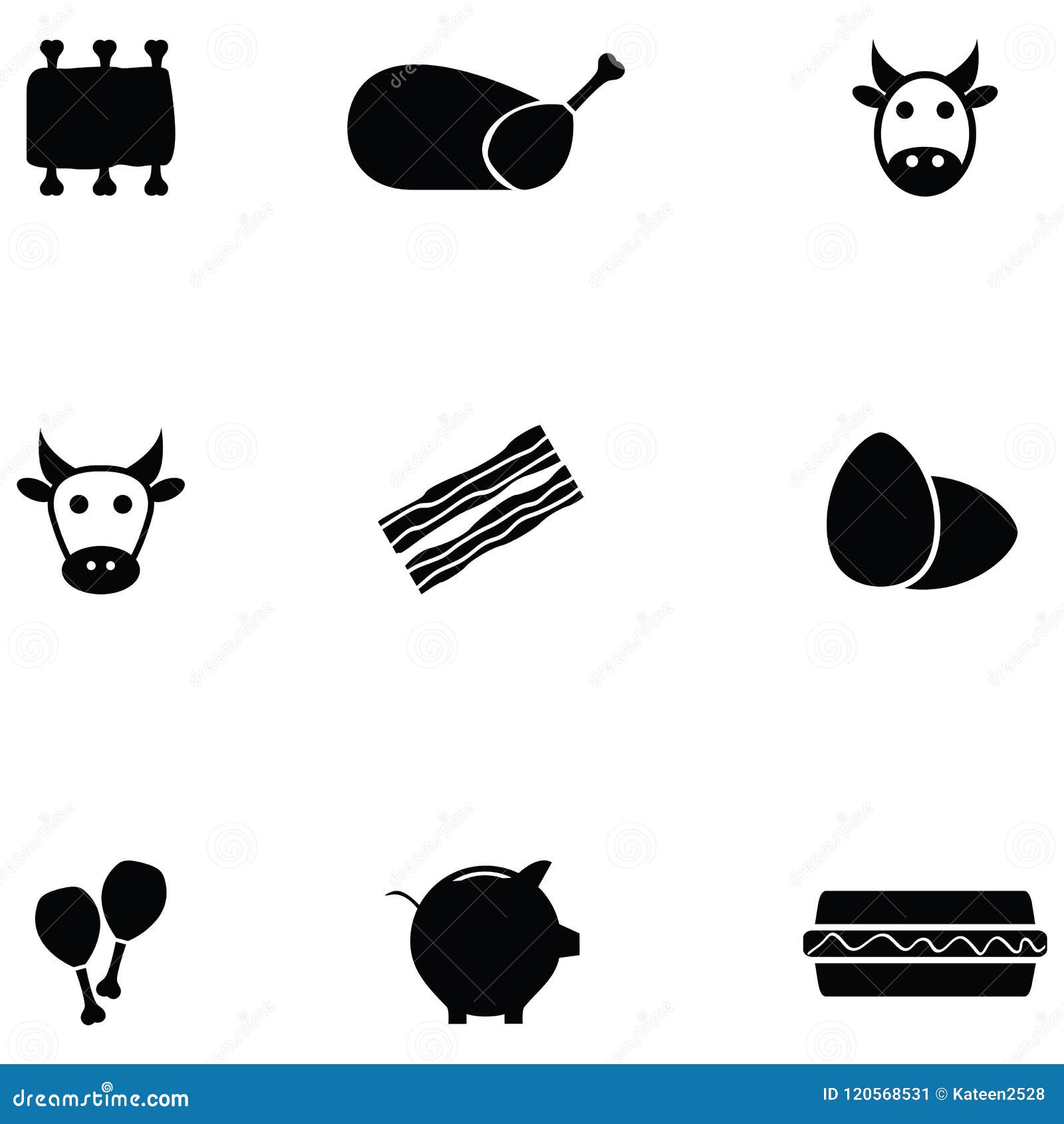 Meat icon set stock vector. Illustration of protein - 120568531
