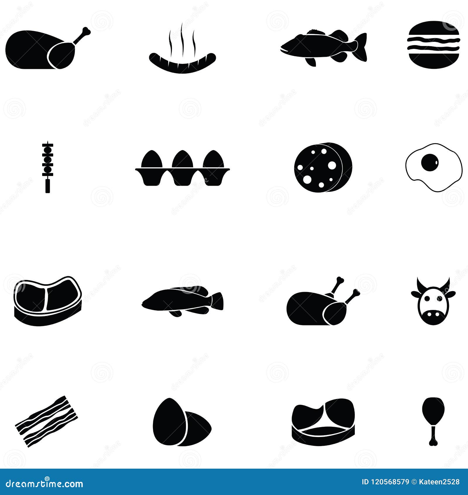 Meat icon set stock vector. Illustration of symbol, isolated - 120568579