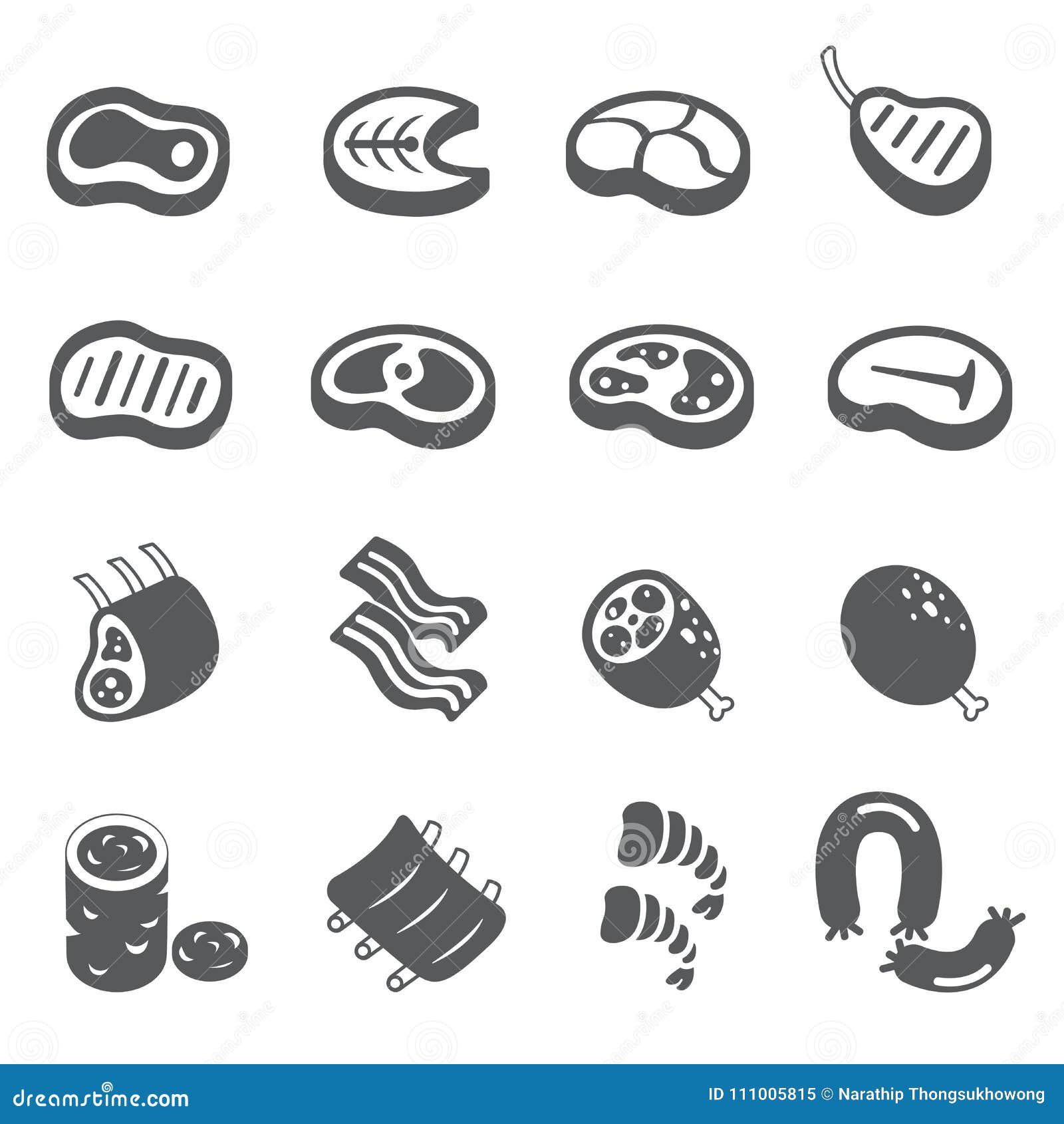 Meat icon set stock vector. Illustration of salmon, meat - 111005815