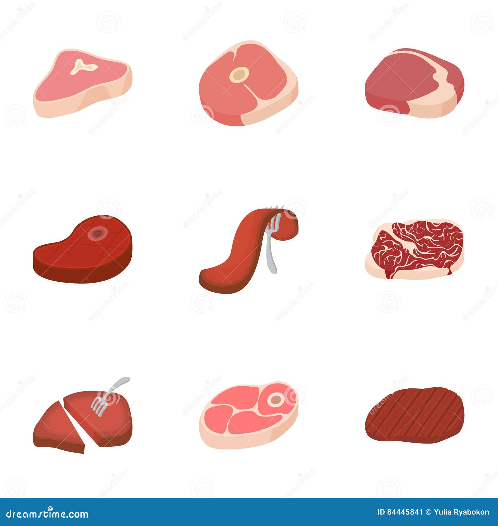 Meat Icons Set, Cartoon Style Stock Vector - Illustration of flesh ...