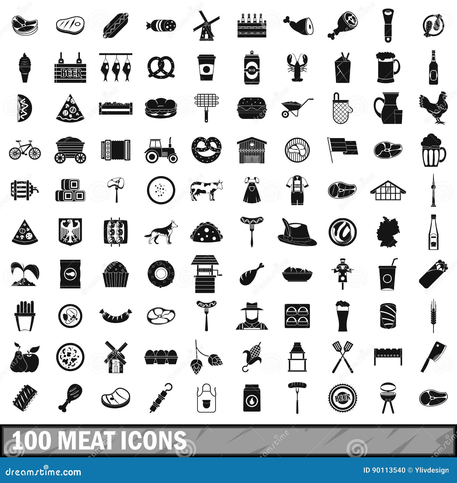 100 Meat Icons Set, Simple Style Stock Vector - Illustration of ...