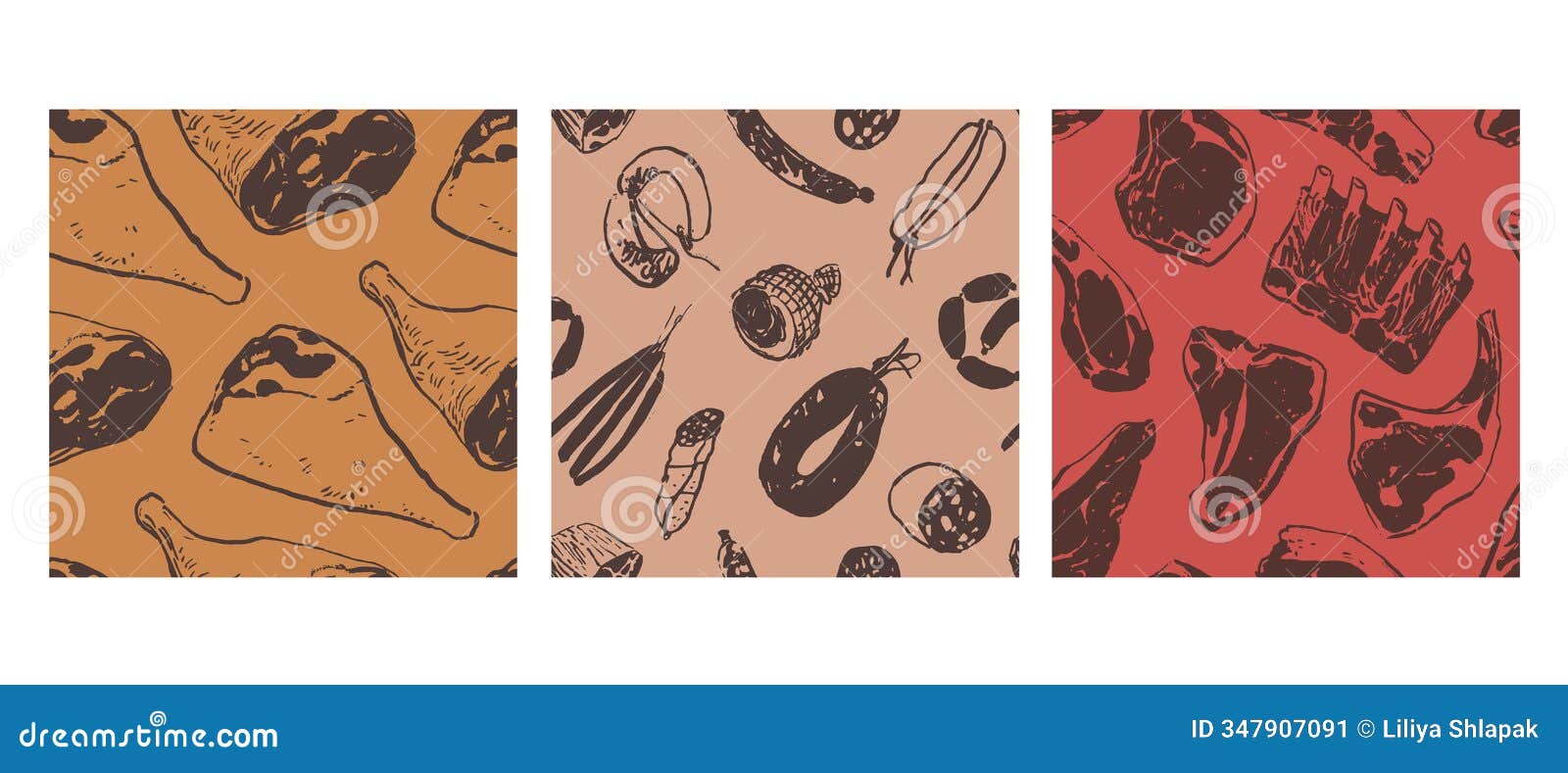 Meat Industry Seamless Pattern Designs Set Stock Vector - Illustration ...