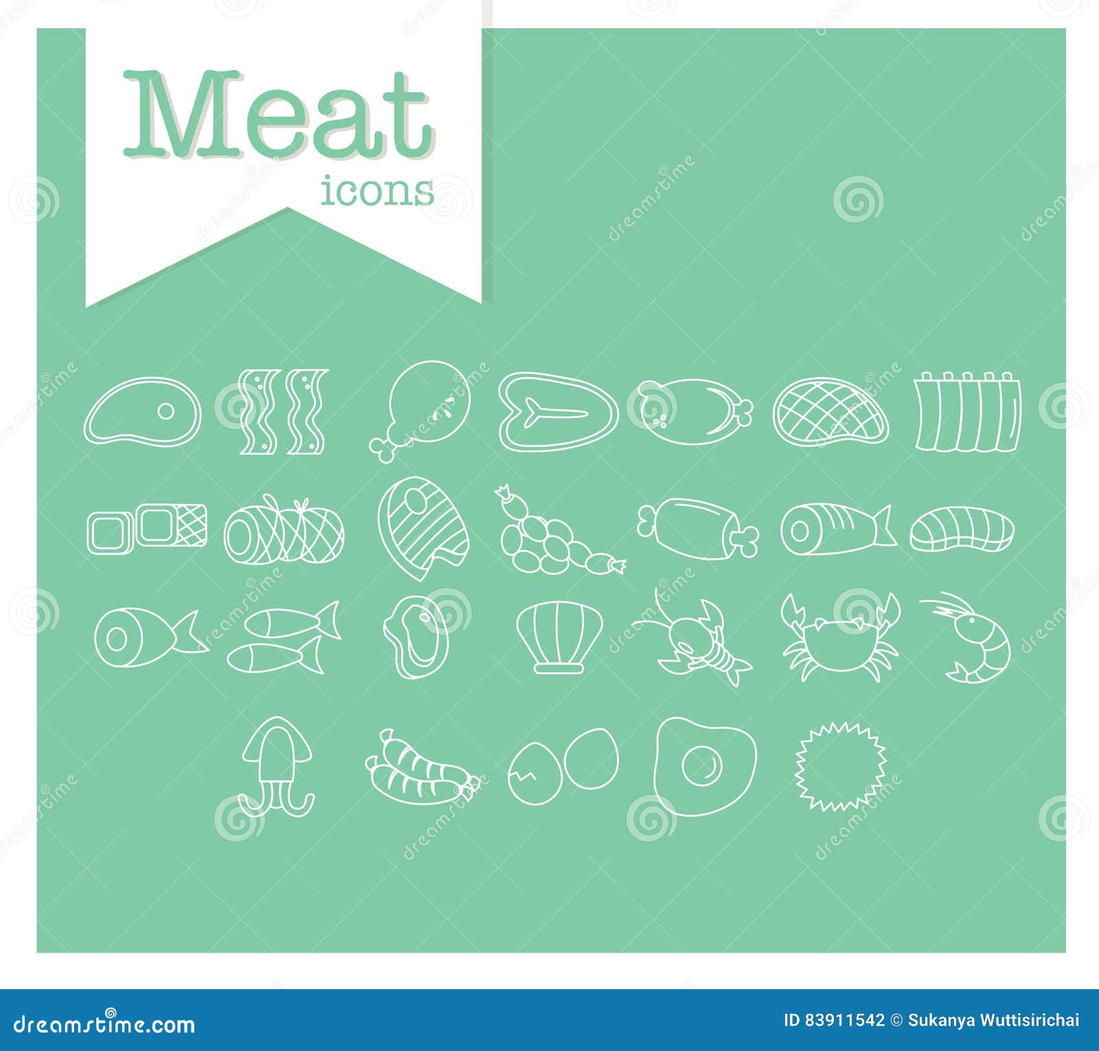 Meat Line Icon on Green Background. Stock Illustration - Illustration ...