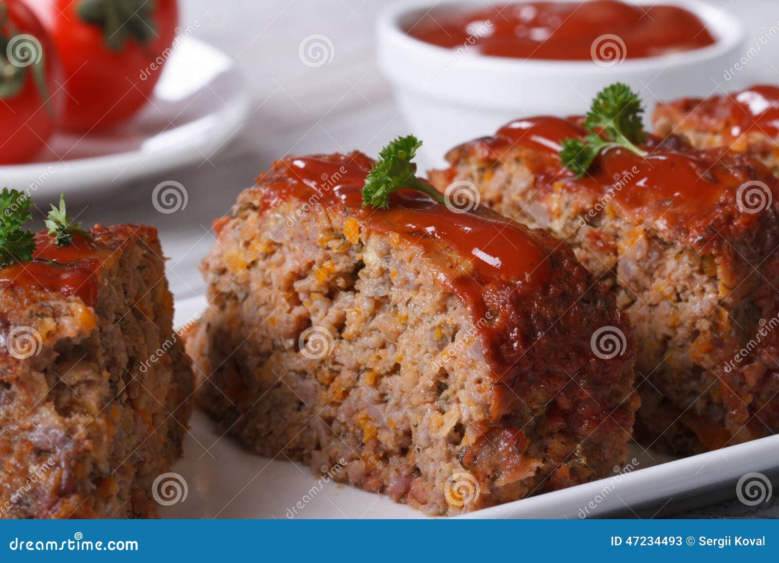Meat Loaf Closeup Sliced on a Plate, Horizontal Stock Image - Image of ...