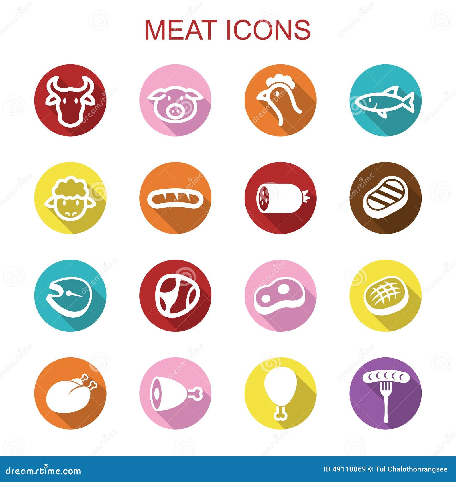 Meat long shadow icons stock vector. Illustration of beef - 49110869
