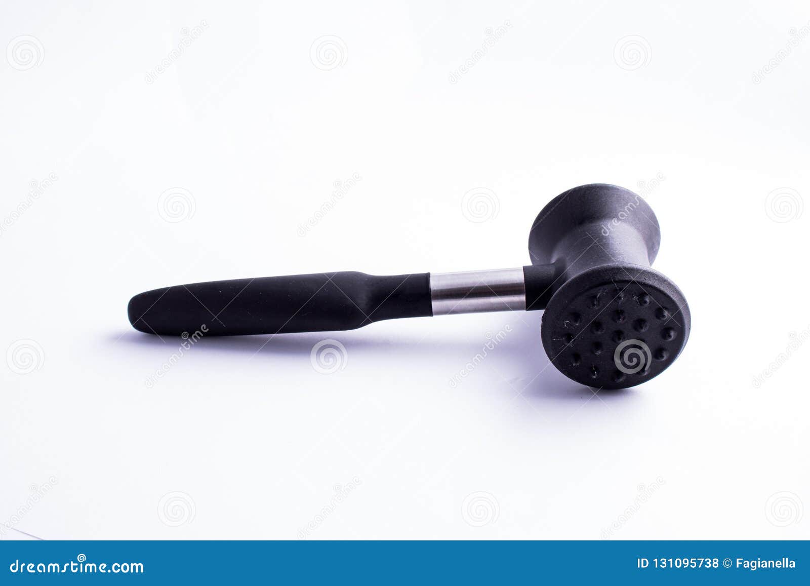 Meat Mallet or Tenderizer; Black Plastic and Metal; Isolated on Stock ...