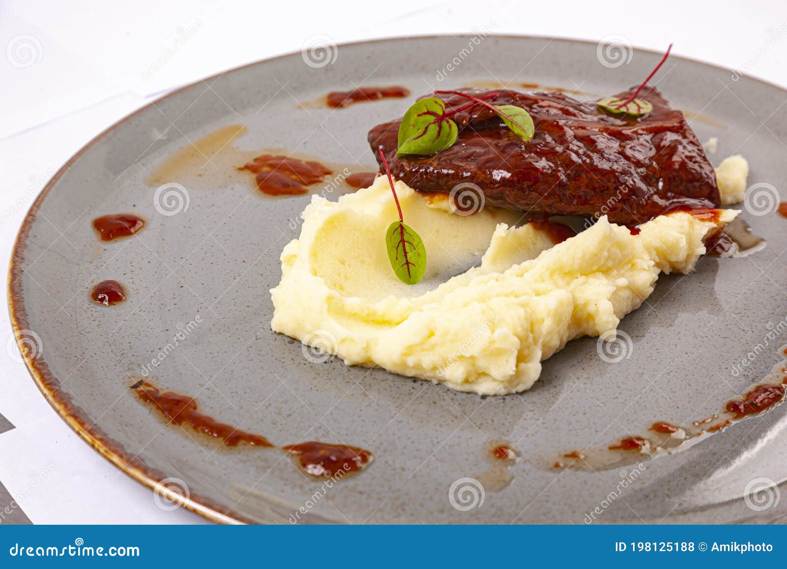 Meat with Mashed Potatoes on Plate Stock Photo - Image of loin ...