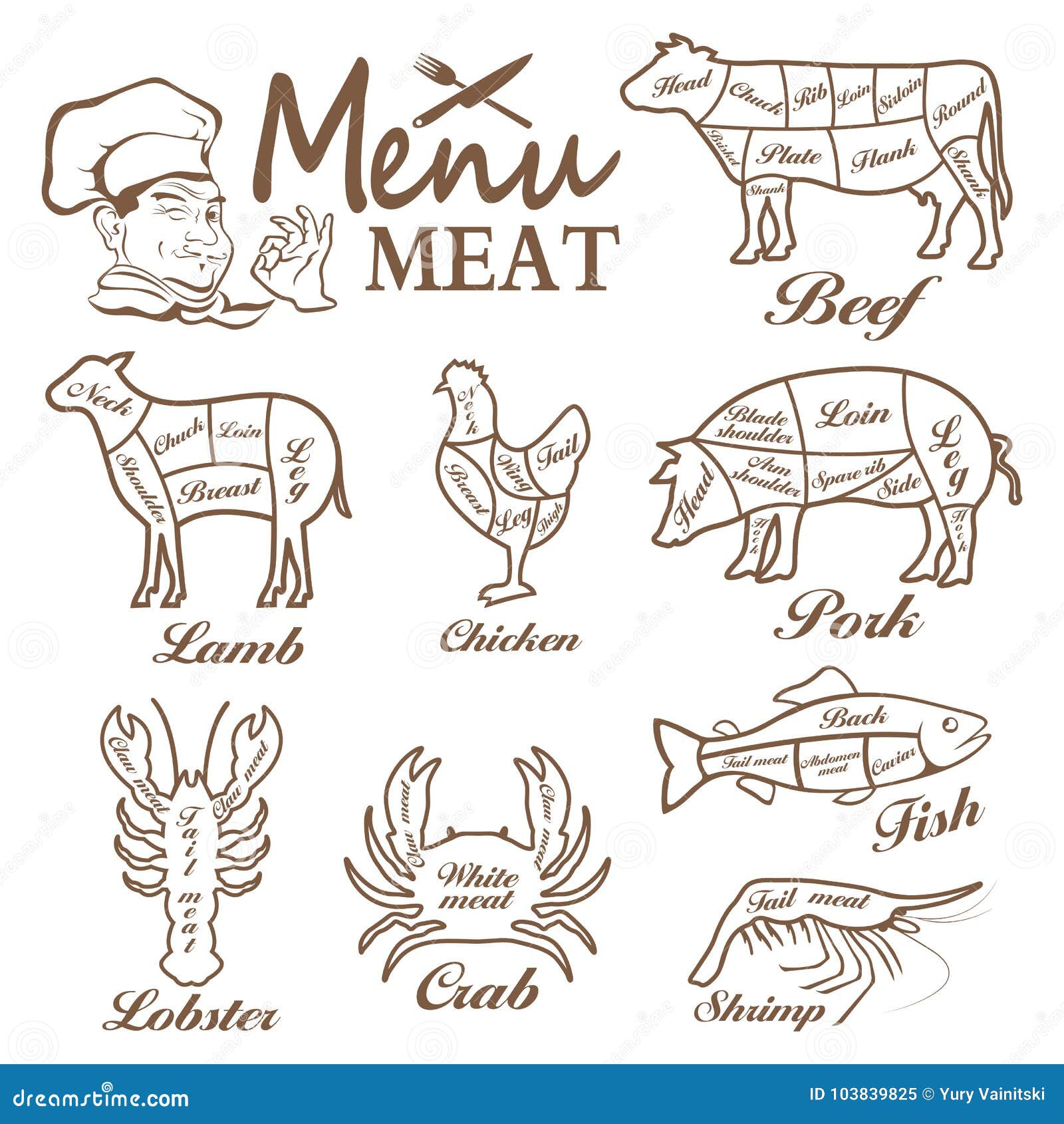 Meat Menu. Set of Butcher Shop Labels Stock Vector - Illustration of ...