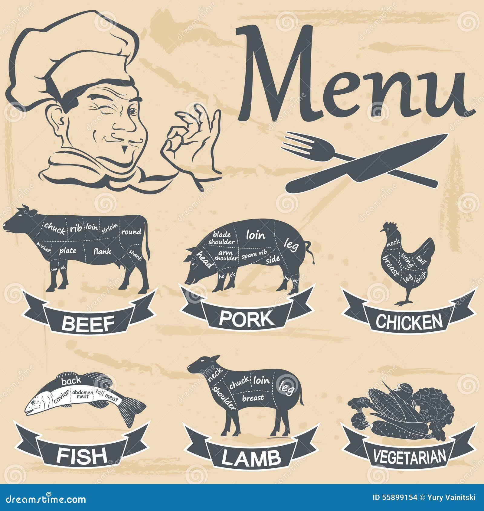 Meat menu stock vector. Illustration of graphic, lamb - 55899154