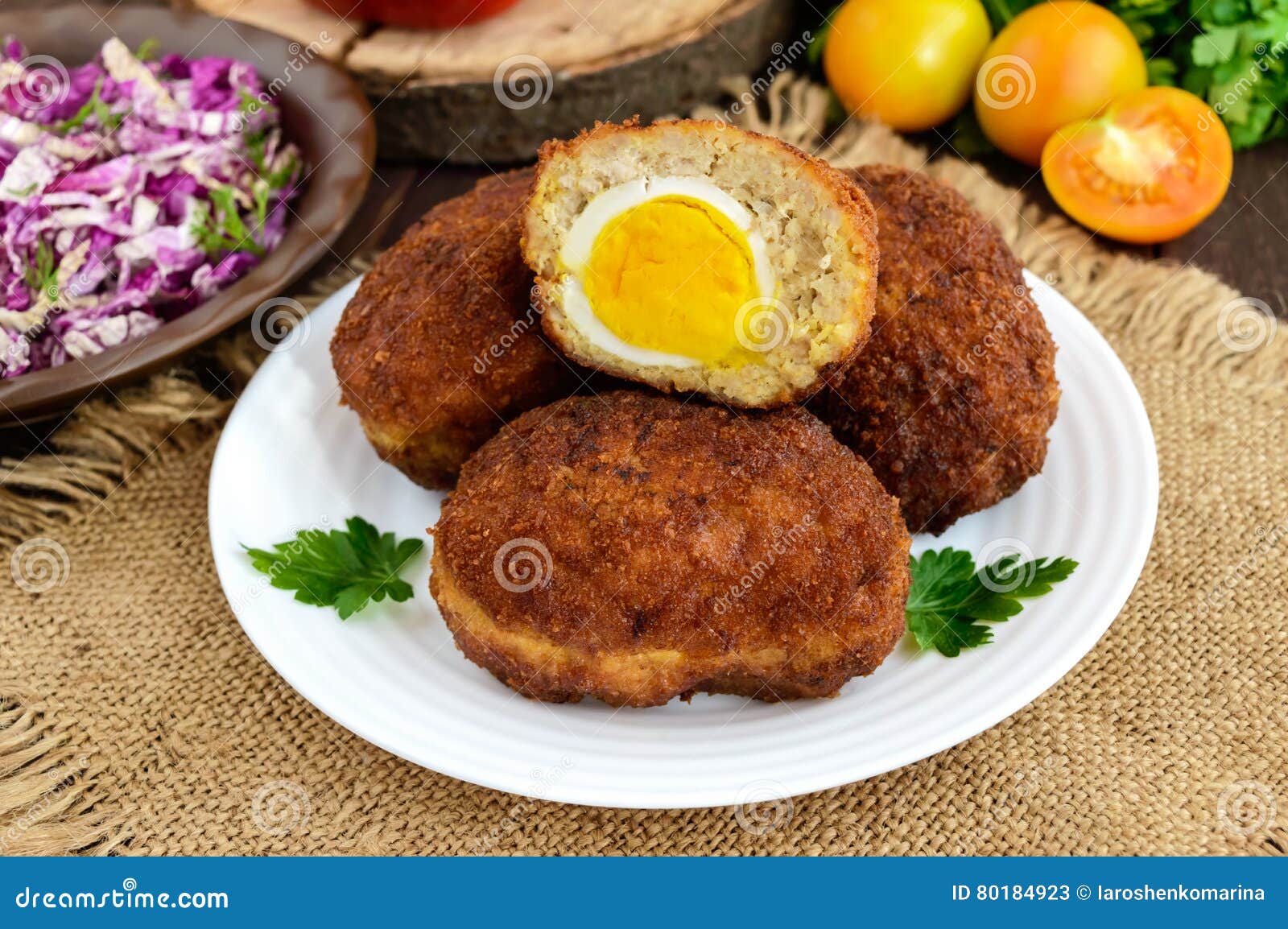 Meat Mini-rolls (cutlet) with Boiled Egg Stock Image - Image of deep ...