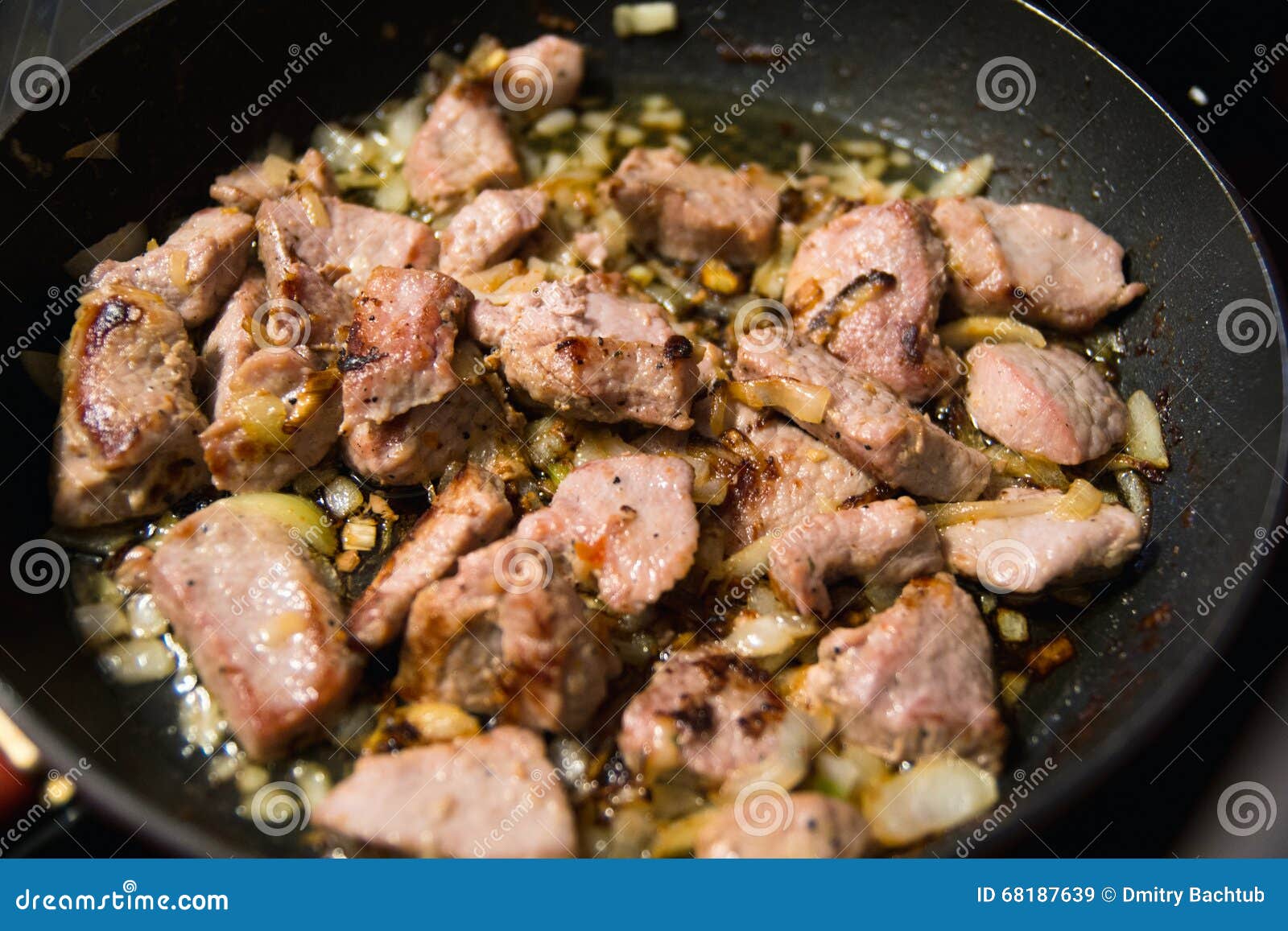 Meat with onion in a pan stock image. Image of meat, grilled - 68187639
