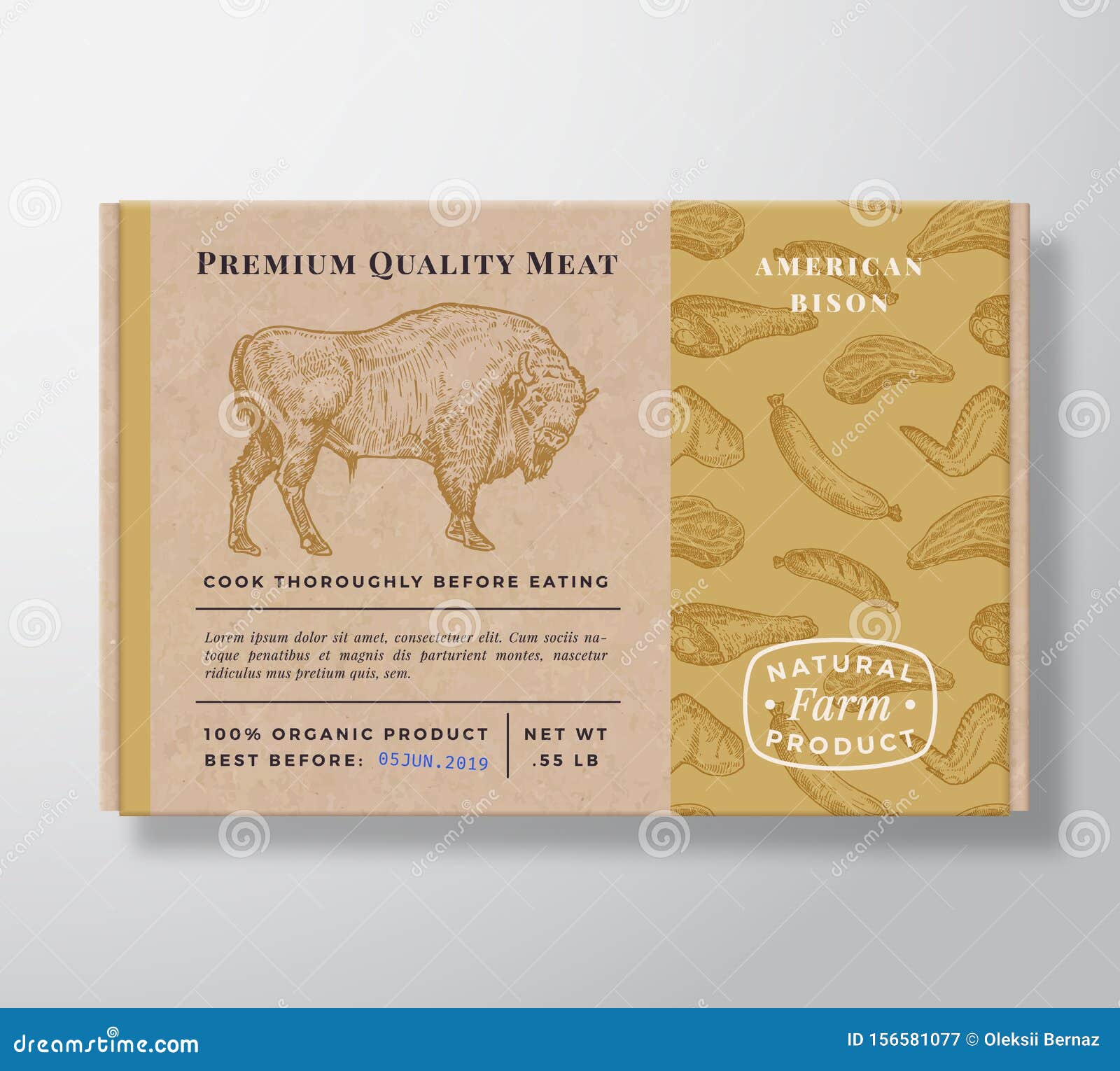 Meat Pattern Realistic Cardboard Box Container. Abstract Vector ...